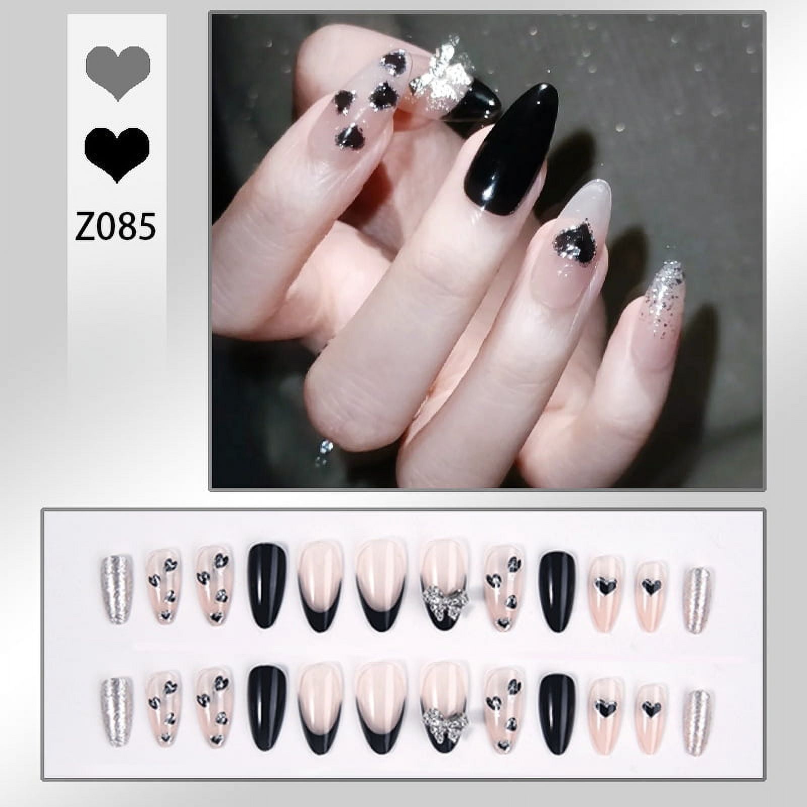 HANRU Press on False Nails Flash Diamond Crystal Medium Fake Nails Kits ...