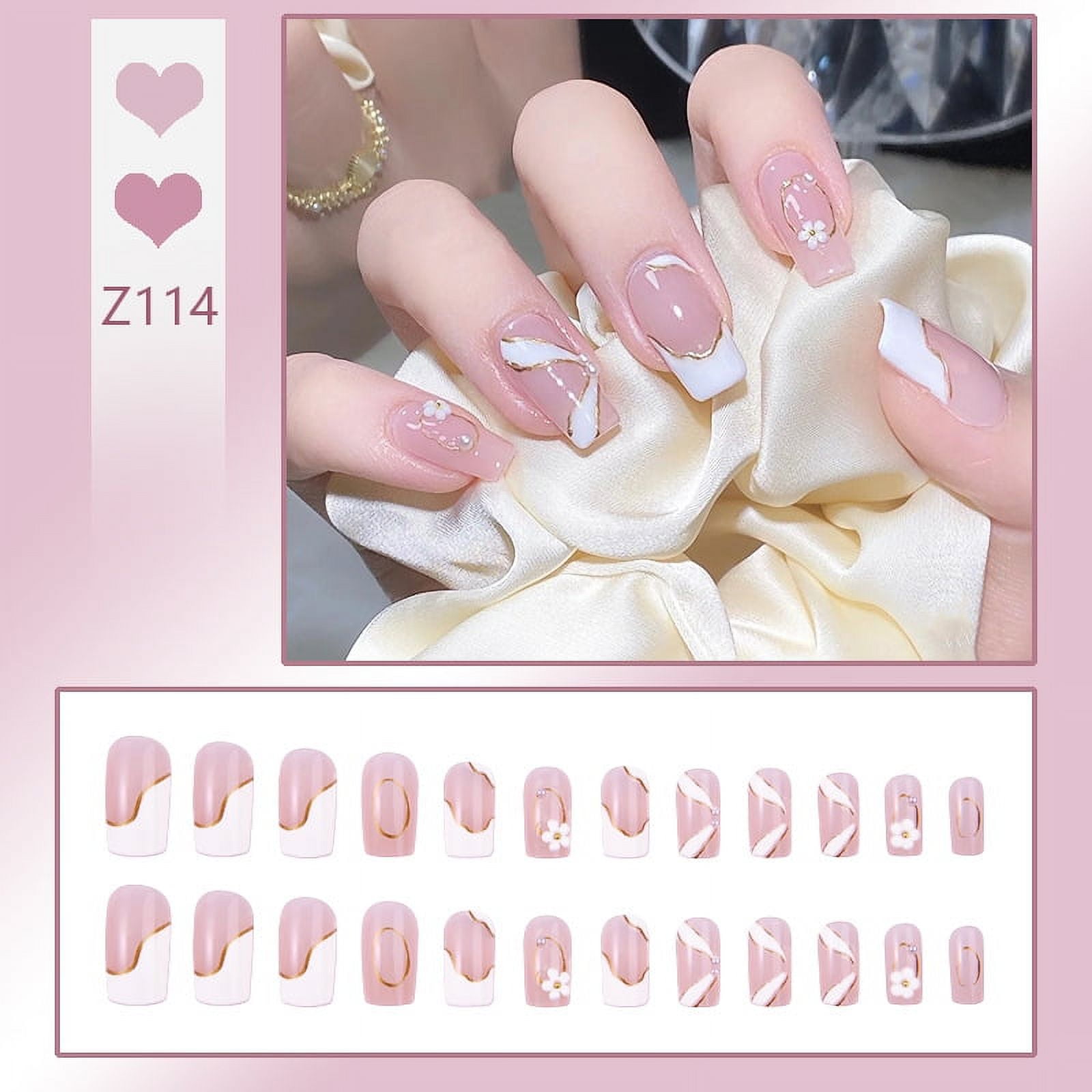HANRU Press on False Nails Flash Diamond Crystal Medium Fake Nails Kits ...