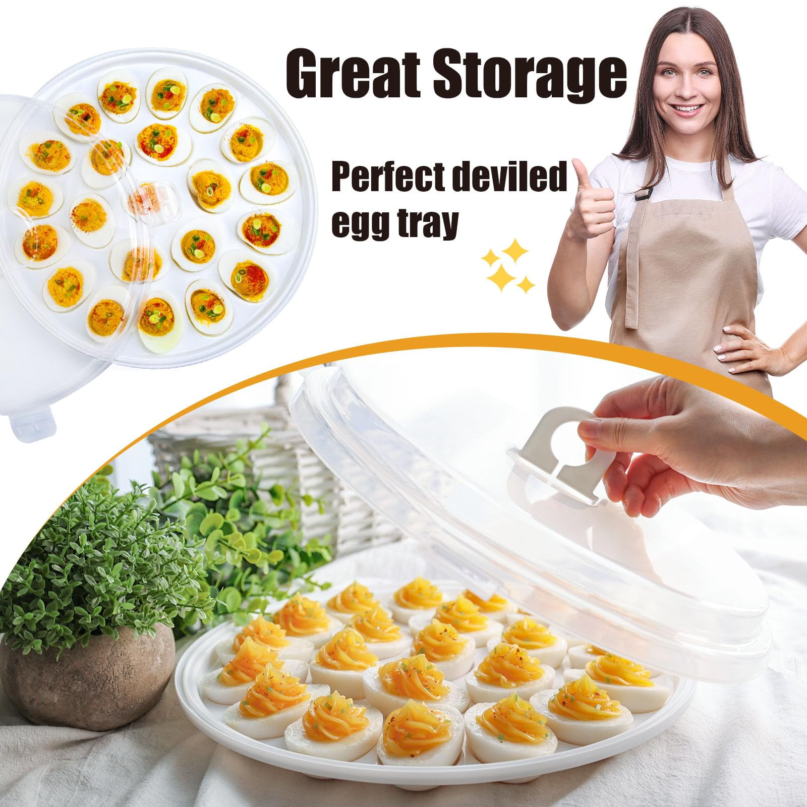 HANSGO 3PCS Deviled AJH3 Egg Platter, Deviled Egg Carrier With Lid Egg ...