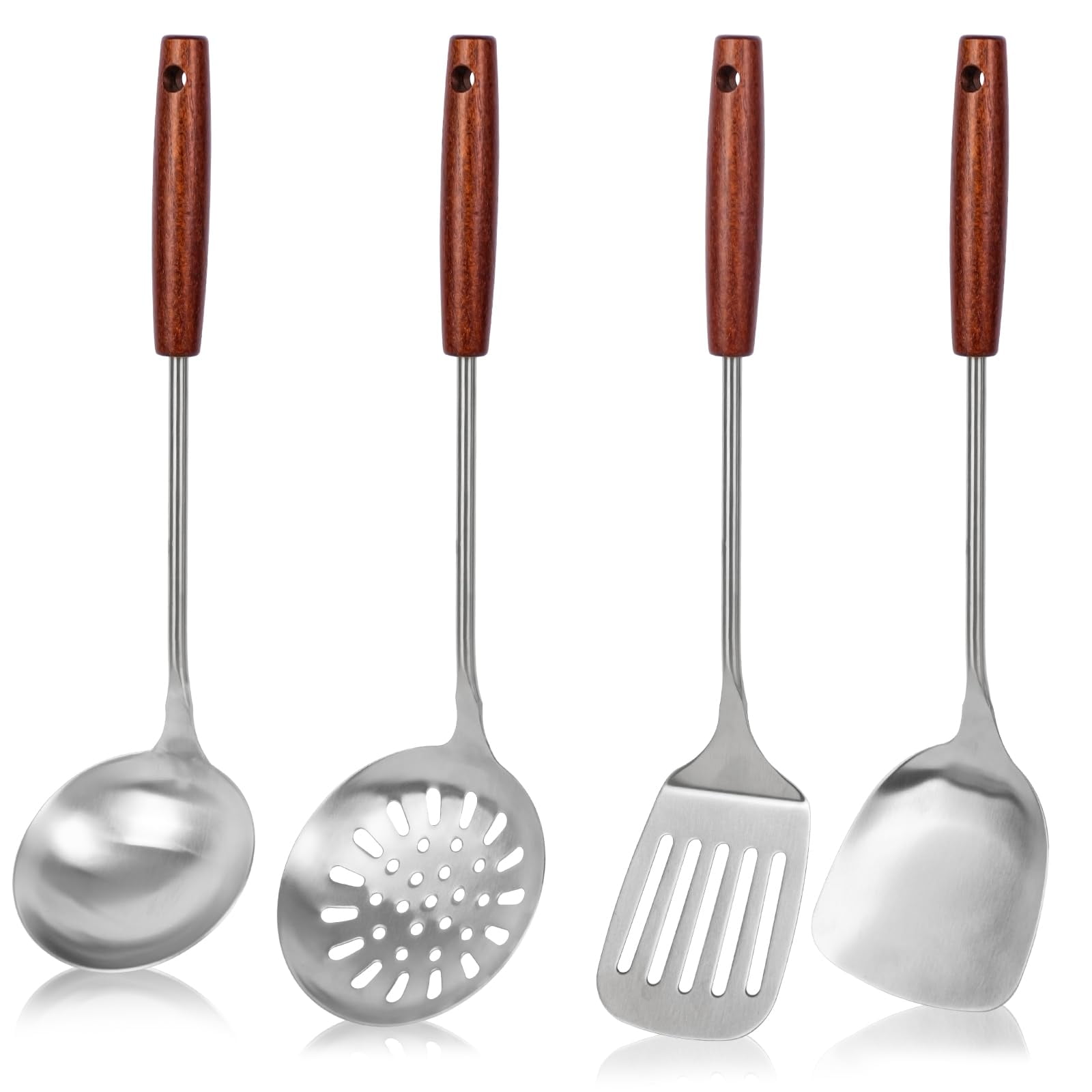 HANSGO Wok Utensils Set, Stainless Steel Wok Spatula and Ladle, 15 ...