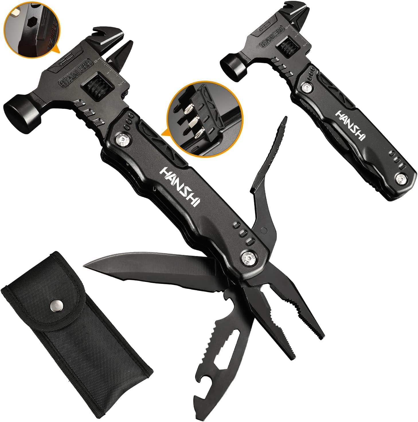 HANSHI Adjustable Wrench Multitool Hammer for Survival,16 in 1 ...