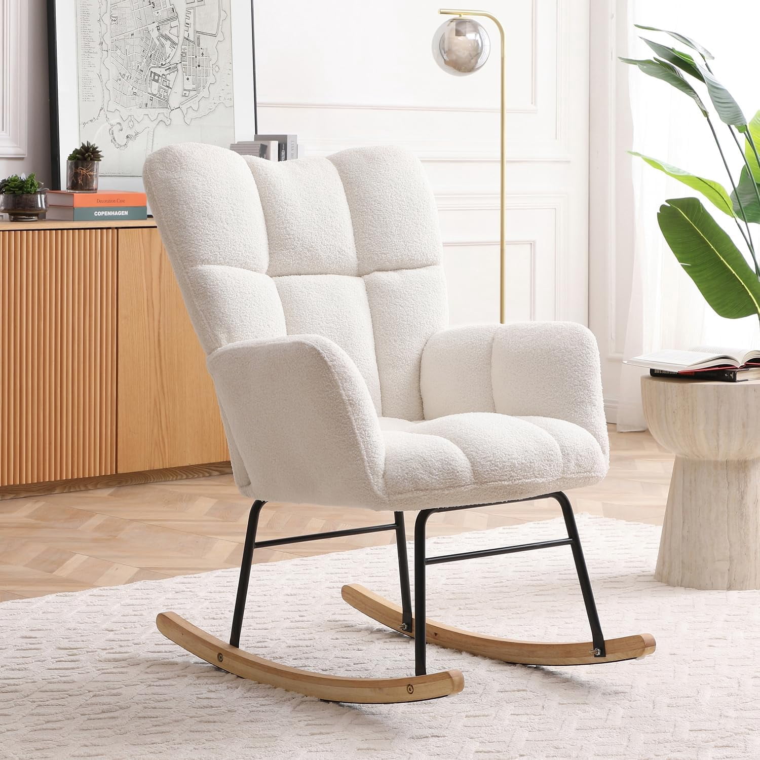 HANXIN Rocking Chair Nursery, Teddy Upholstered Glider Rocker with High ...
