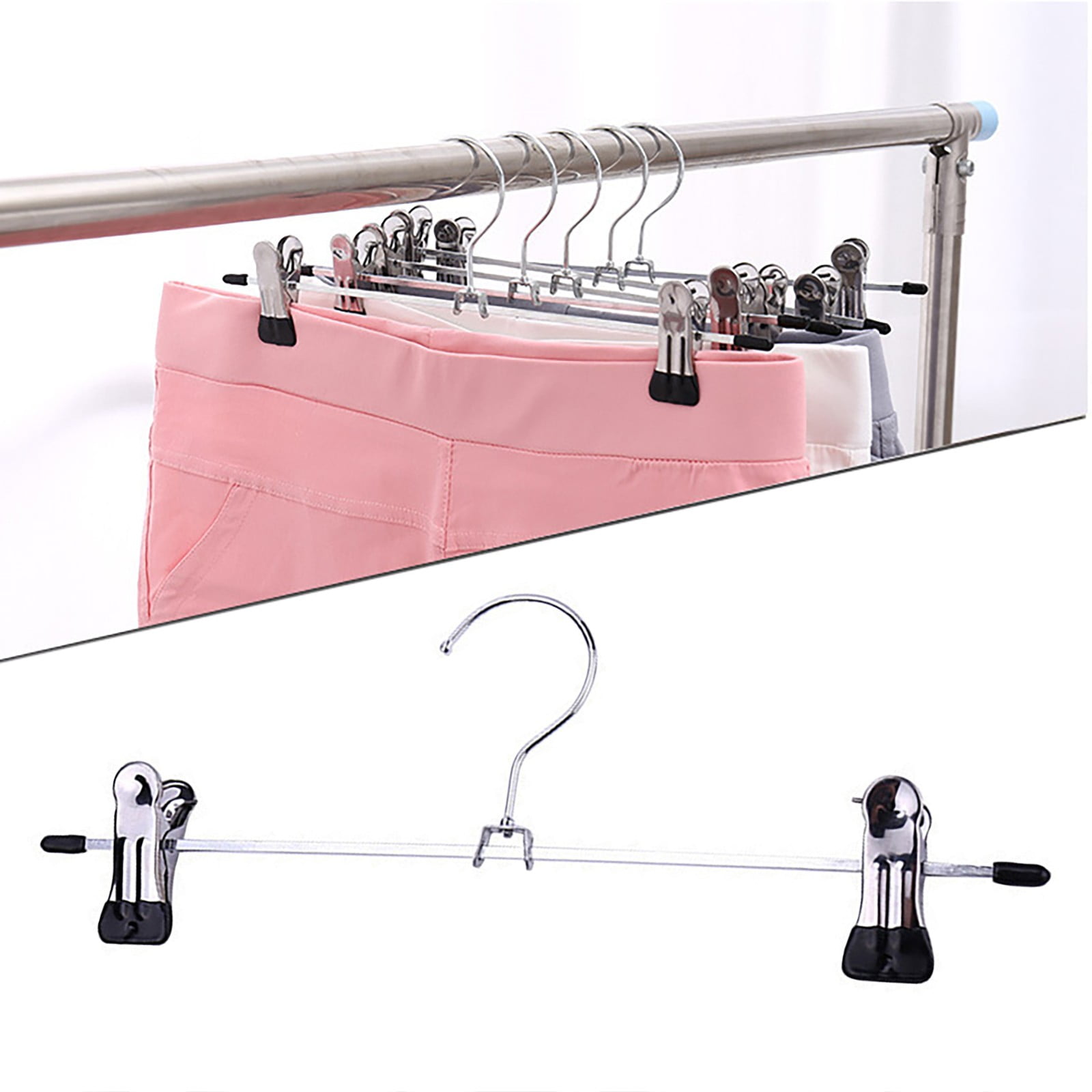 HANXIULIN 10 Pack Pants Hangers, Space Saving Stainless Steel Hangers ...