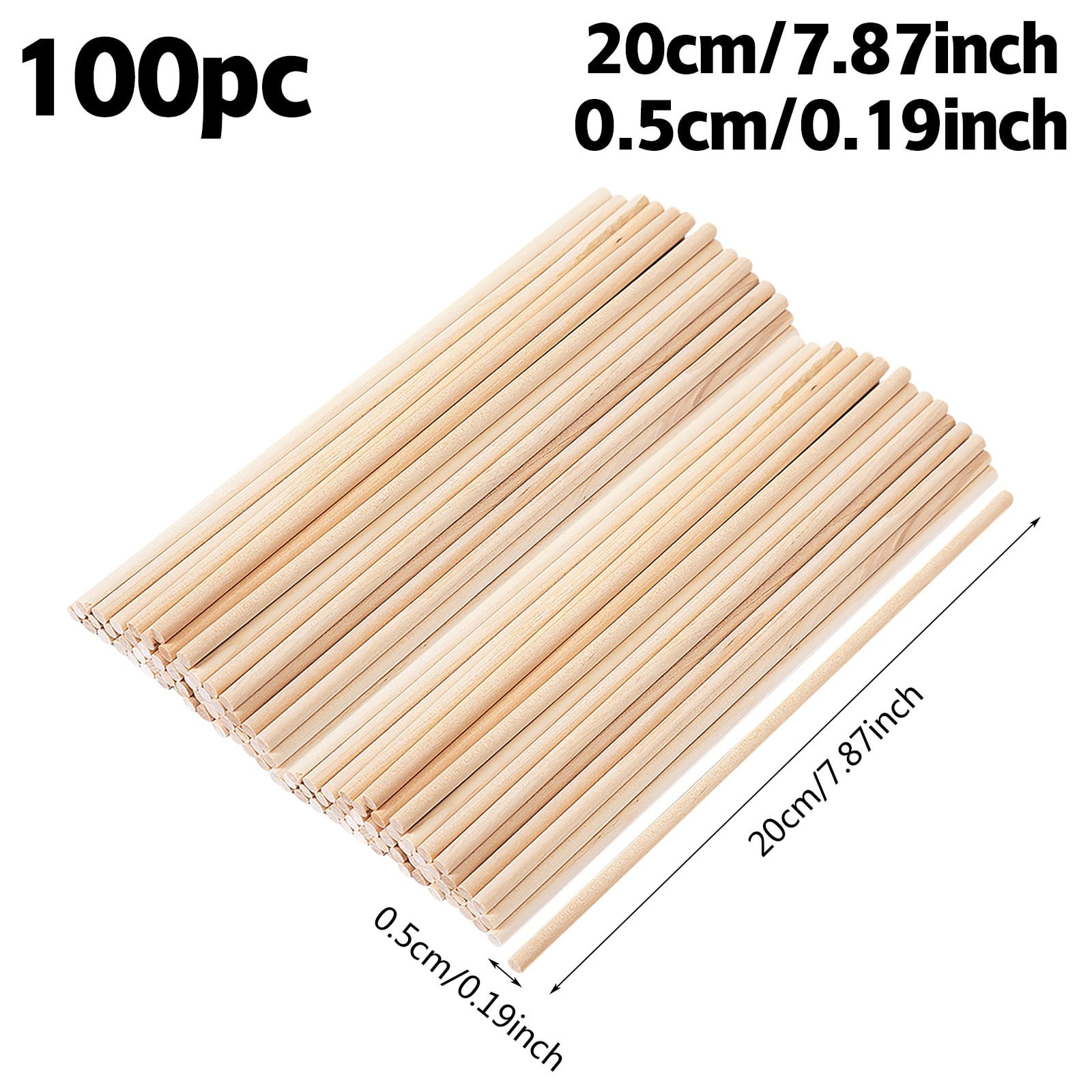 HANXIULIN 100PCPieces 20Cm/7.87Inch Wooden Dowel Rod- Round Craft ...