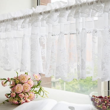 Hopewell Heavy Floral White Lace Kitchen Window Curtain Swag Pair with ...