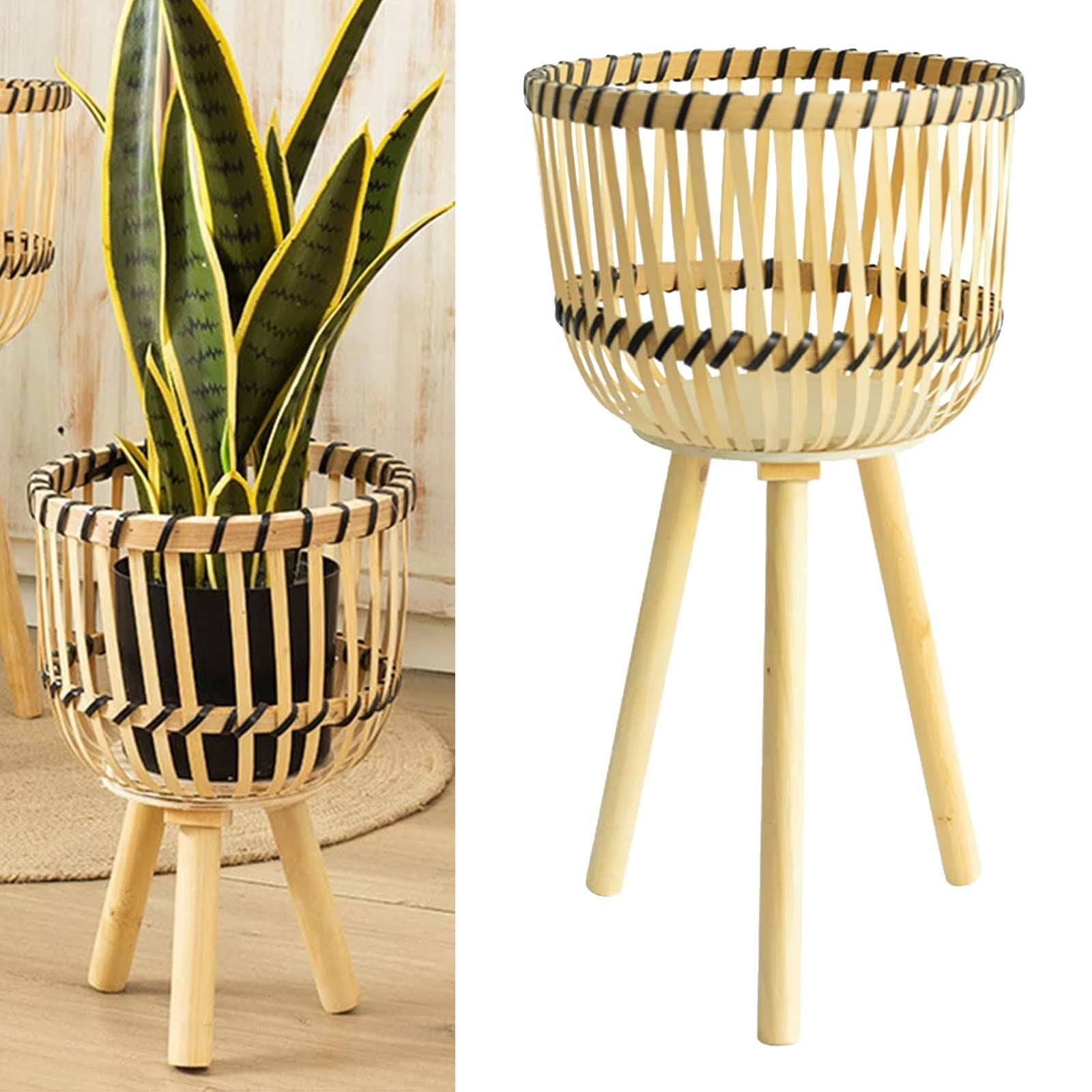 HANXIULIN Ba Mboo Woven Flower Pot Stand Rattan Woven Planter Basket ...