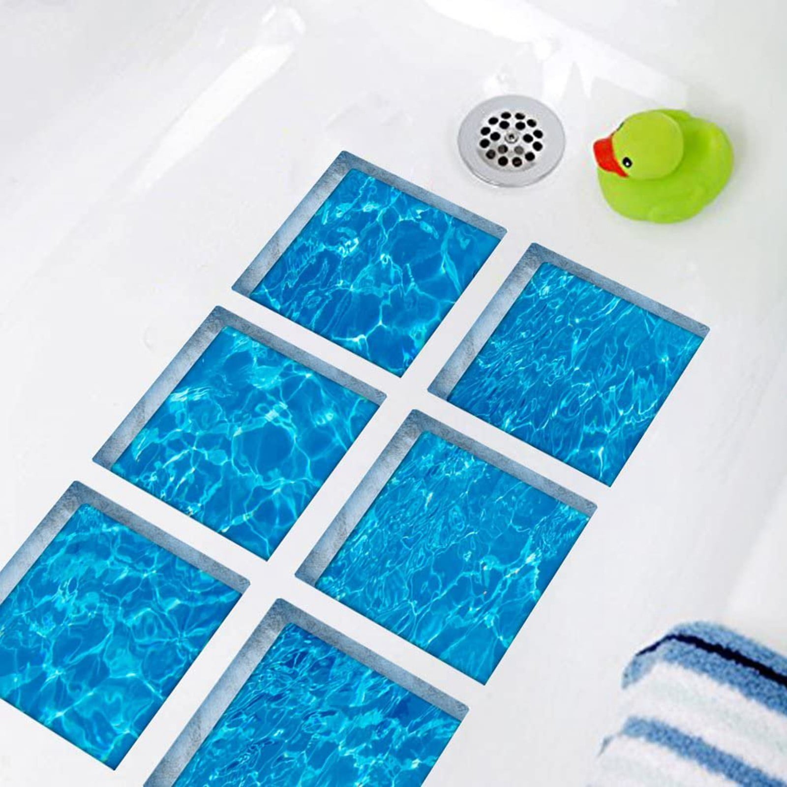 HANXIULIN Bath Stickers Beach Pattern Square 3D Adhesive Anti Slip Tub ...