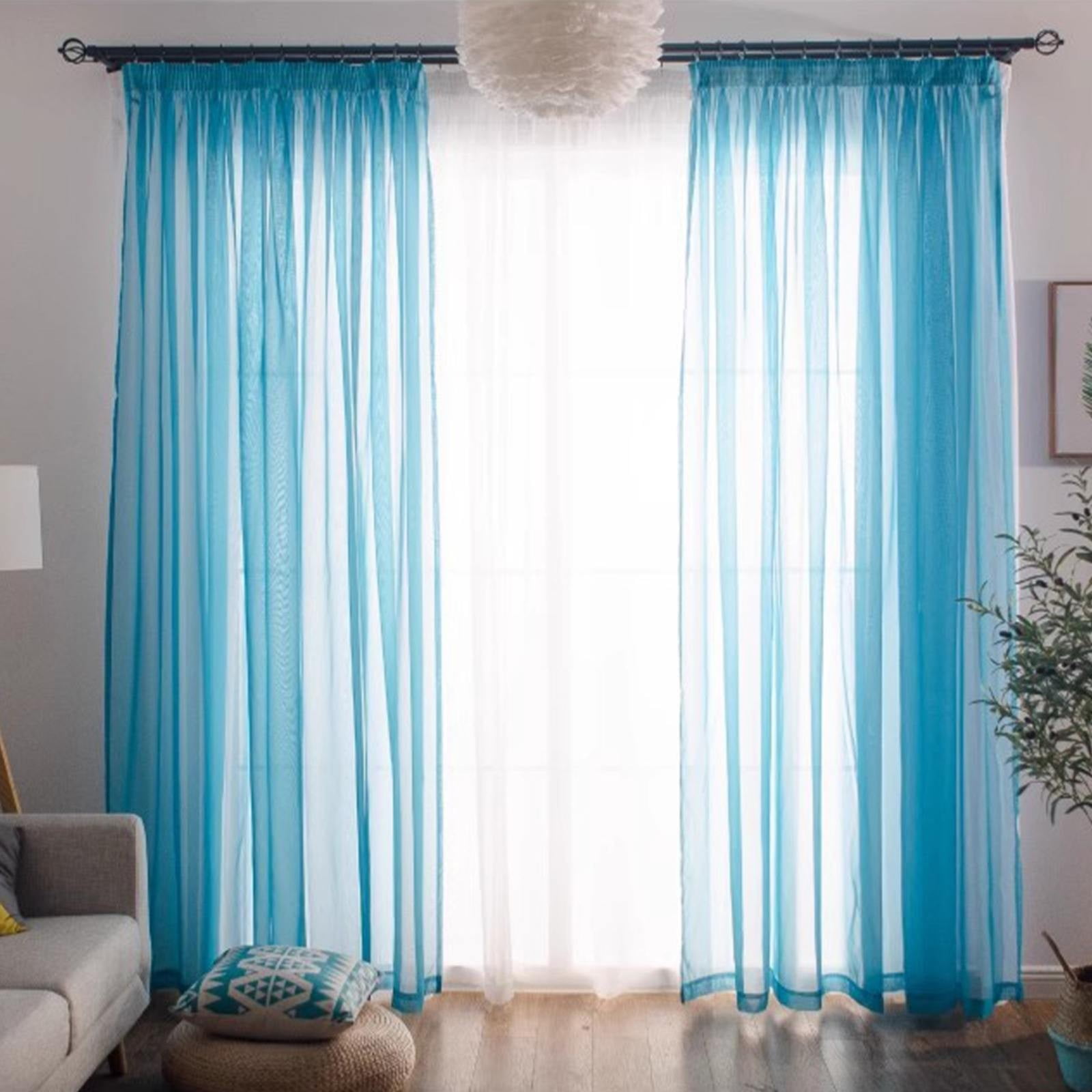 HANXIULIN Blue Voile Sheer Curtains for Living Room 2 Panels Rod Pocket ...