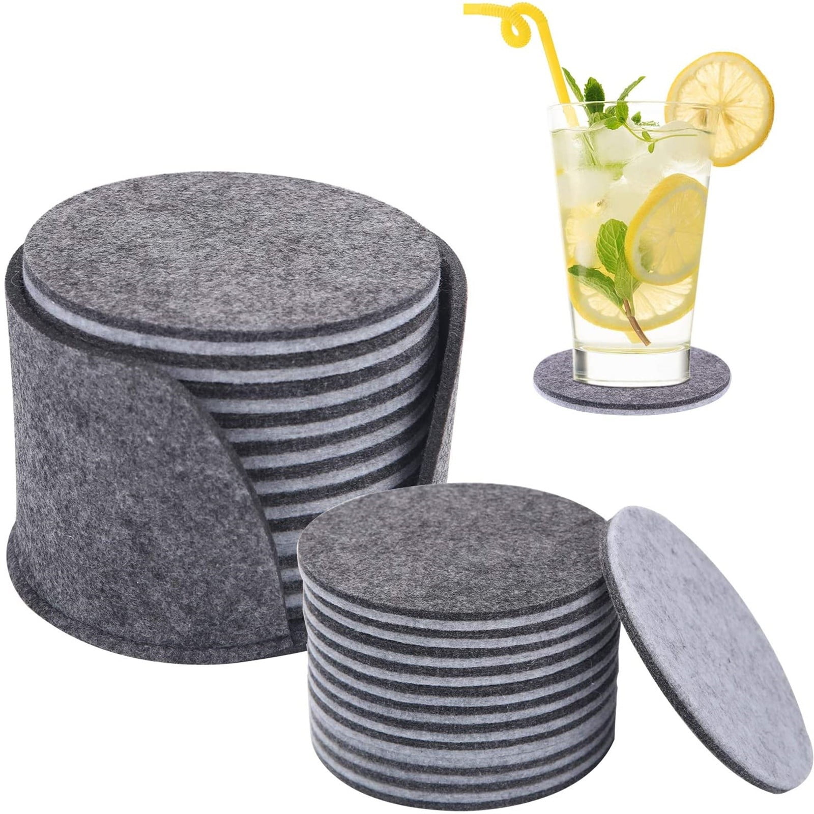 HANXIULIN Felt Coasters for Glasses Set Of 10 Round Glass Coasters With ...