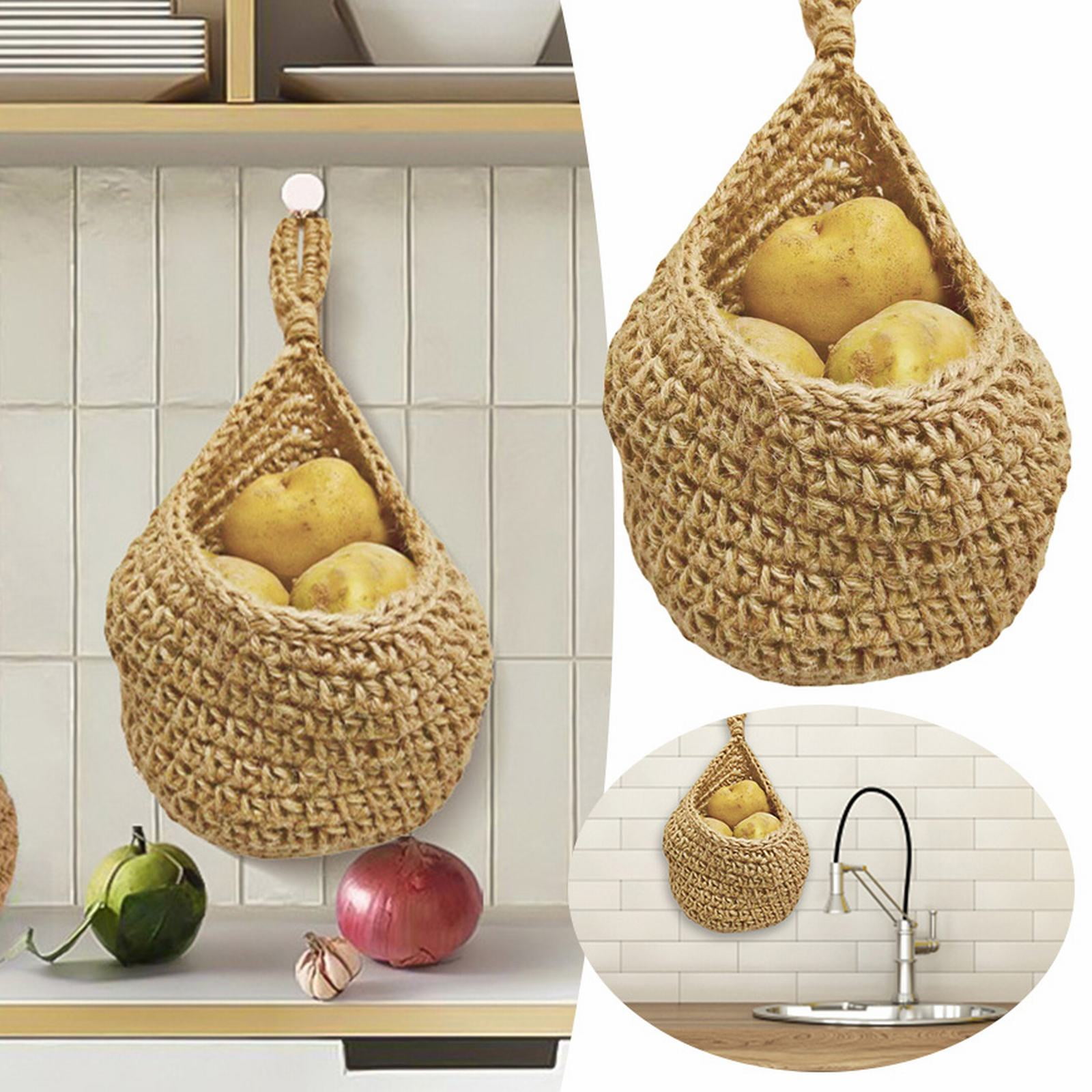 HANXIULIN Jute Hanging Fruit and Vegetable Baskets Rope Hook Woven Bag ...