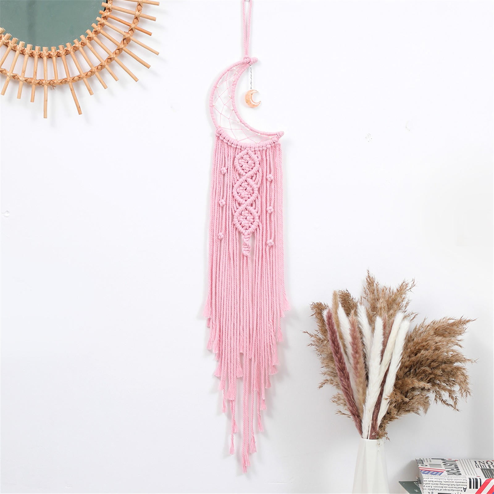 HANXIULIN Macrame With Light String Bohemian Moon Star Cotton Thread ...