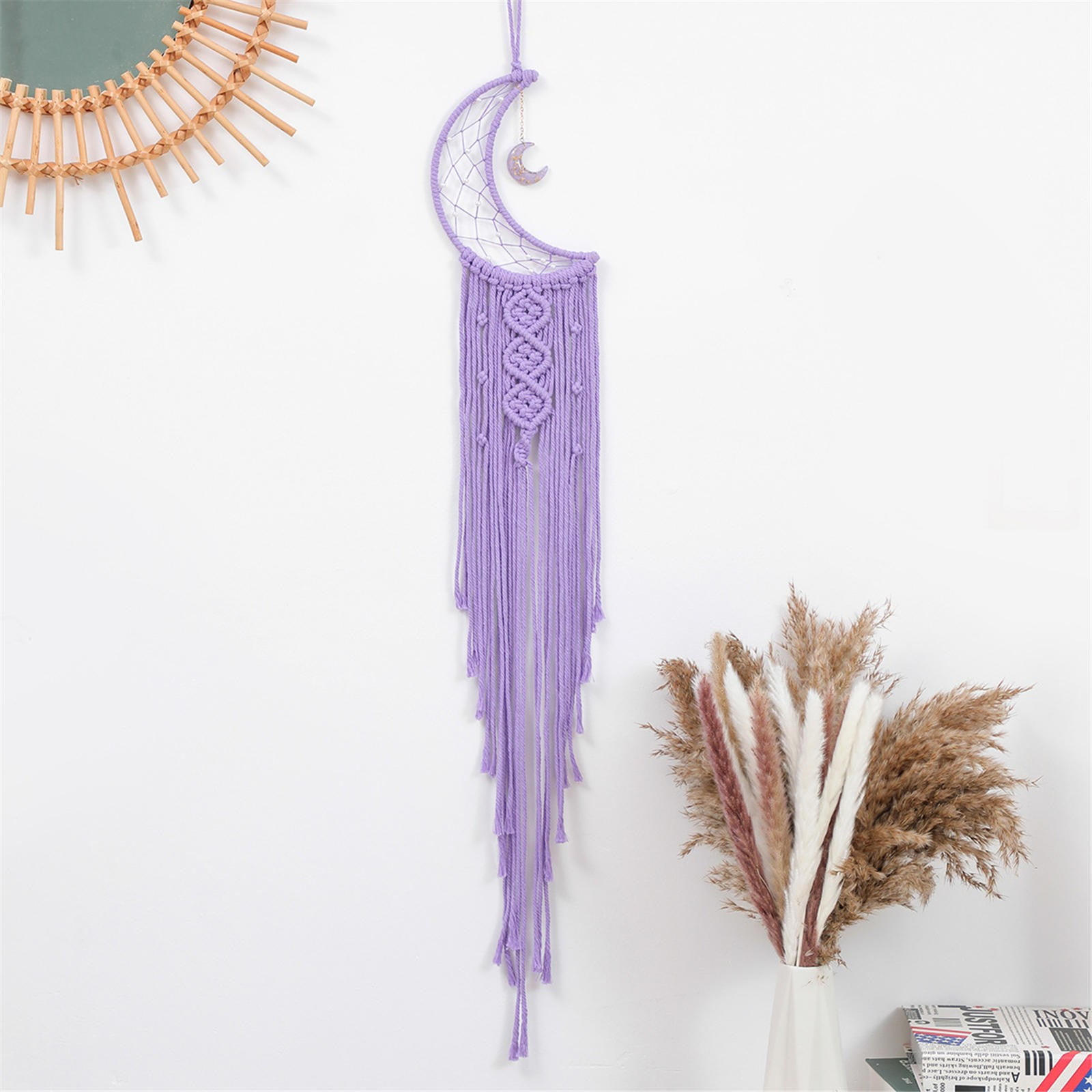 HANXIULIN Macrame With Light String Bohemian Moon Star Cotton Thread ...