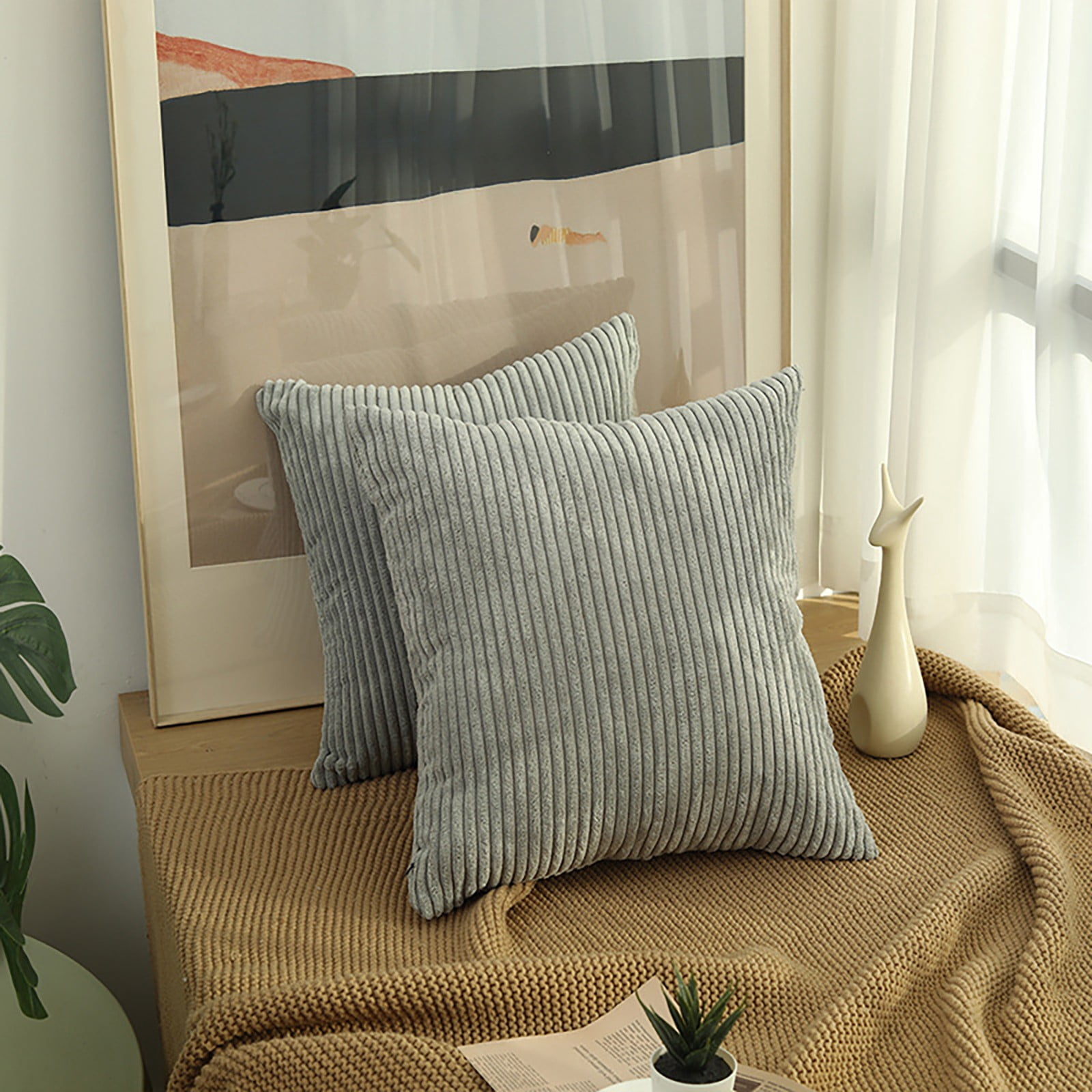 HANXIULIN Soft Corduroy Striped Velvet Rectangle Decorative Throw ...