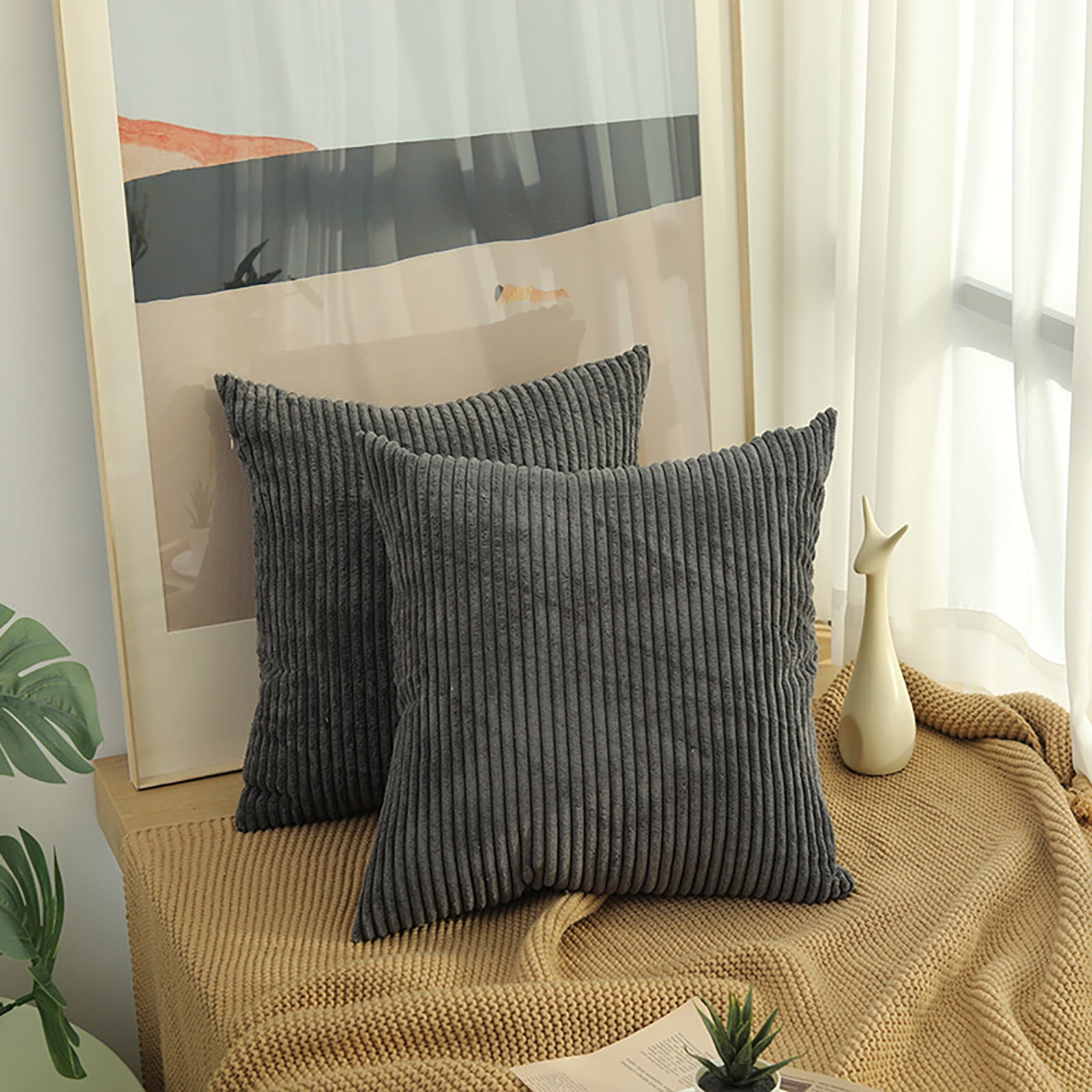 HANXIULIN Soft Corduroy Striped Velvet Rectangle Decorative Throw ...