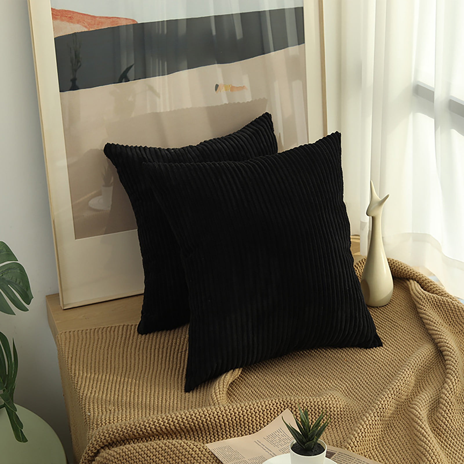 HANXIULIN Soft Corduroy Striped Velvet Rectangle Decorative Throw ...