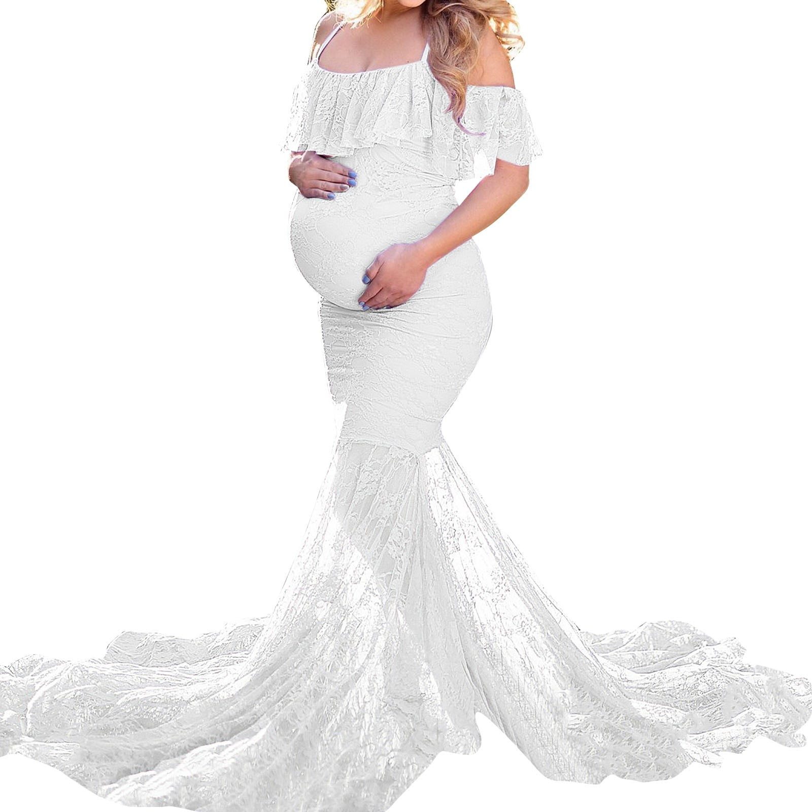 HANXIULIN Women's Maternity Maxi Dress Maternity Ruffled Sleeves Short ...