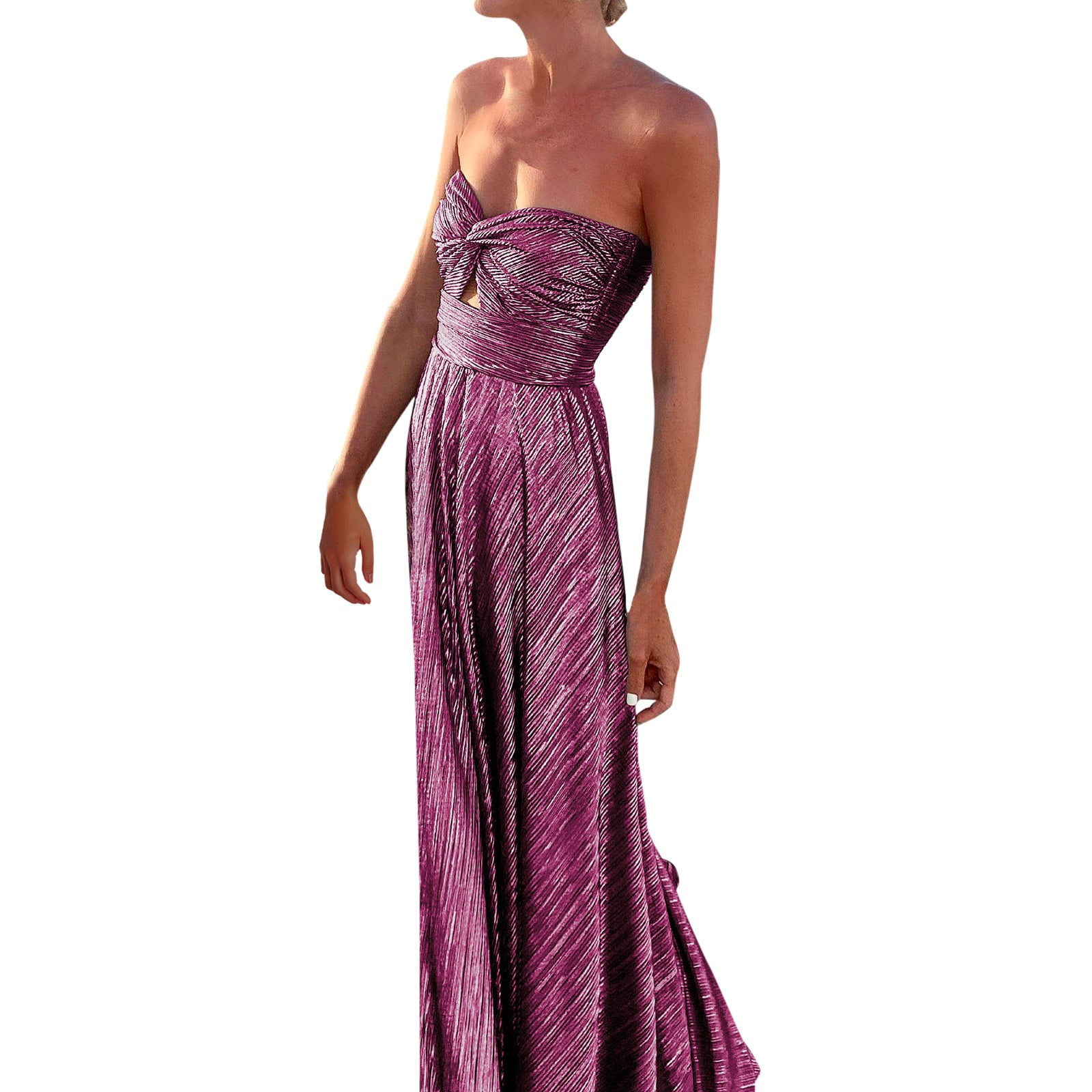 HANXIULIN Women's Sexy Temperament Bronzing Chest Wrap Dress Summer ...