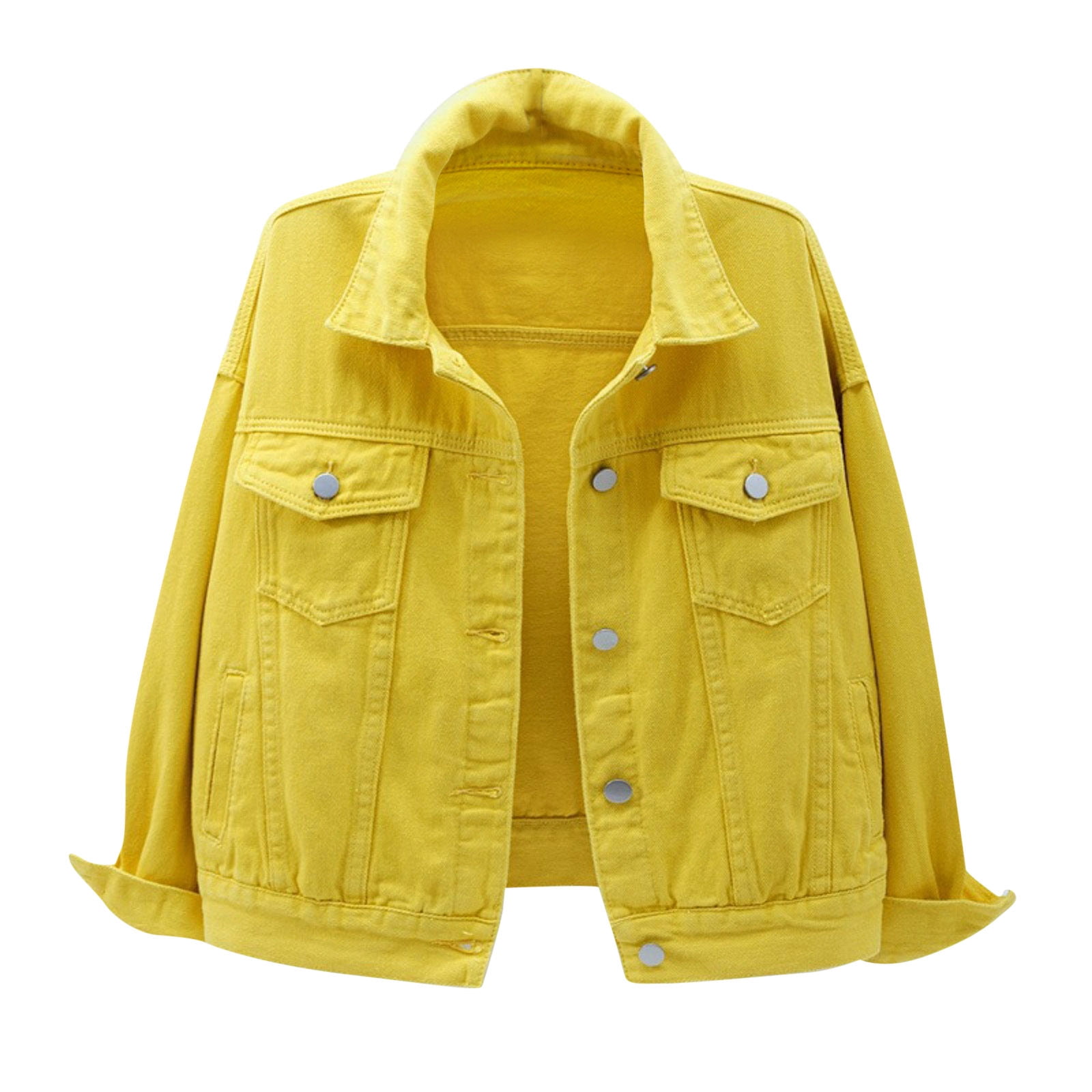 HANXIULIN Womens Solid Color Denim Jacket Relaxed Fit Casual Jean ...