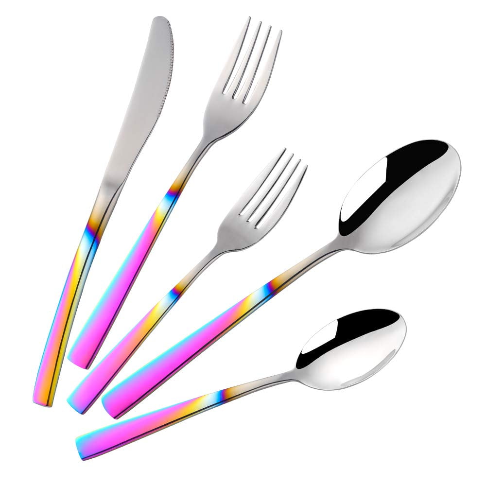 HAO 20-Piece Rainbow Silverware Dinnerware Set, Stainless Steel Eating ...