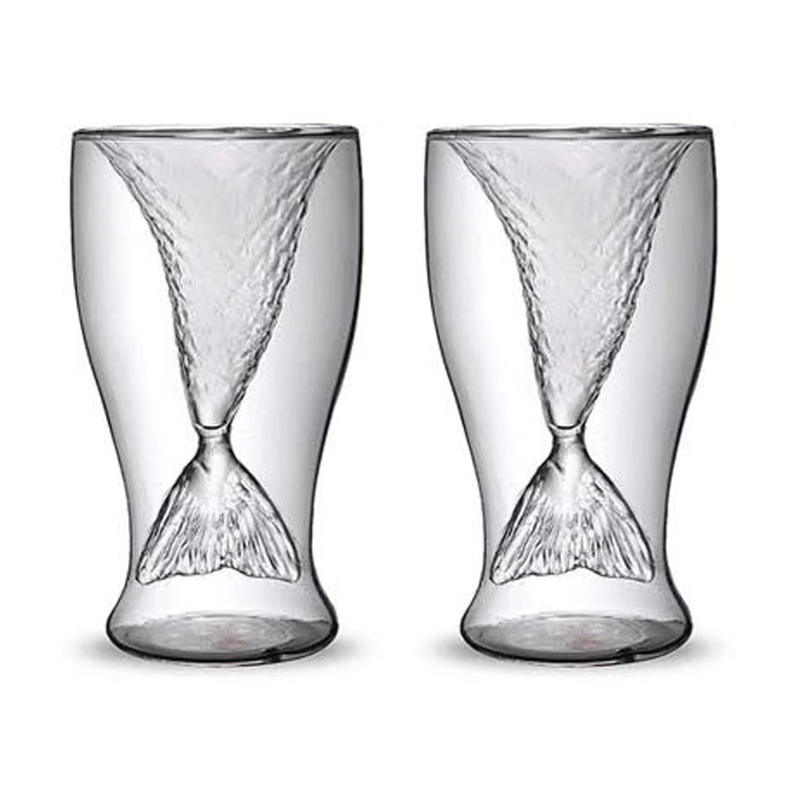 HAO 2PCS Double Wall Mermaid Glass Cups, 100 ML Creative Beer Mug Tea ...