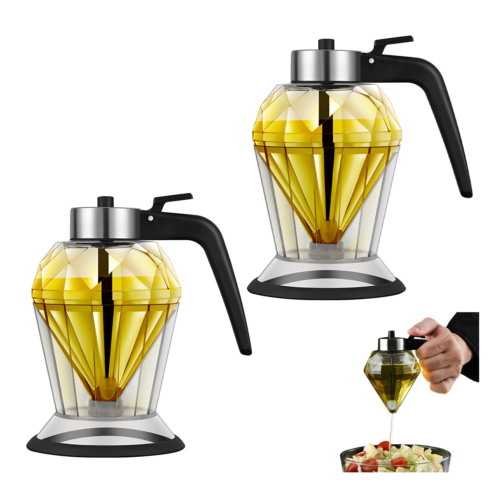 HAO Diamond Glass Oil Bottle, 7oz Glass Olive Oil Bottle Dispenser ...