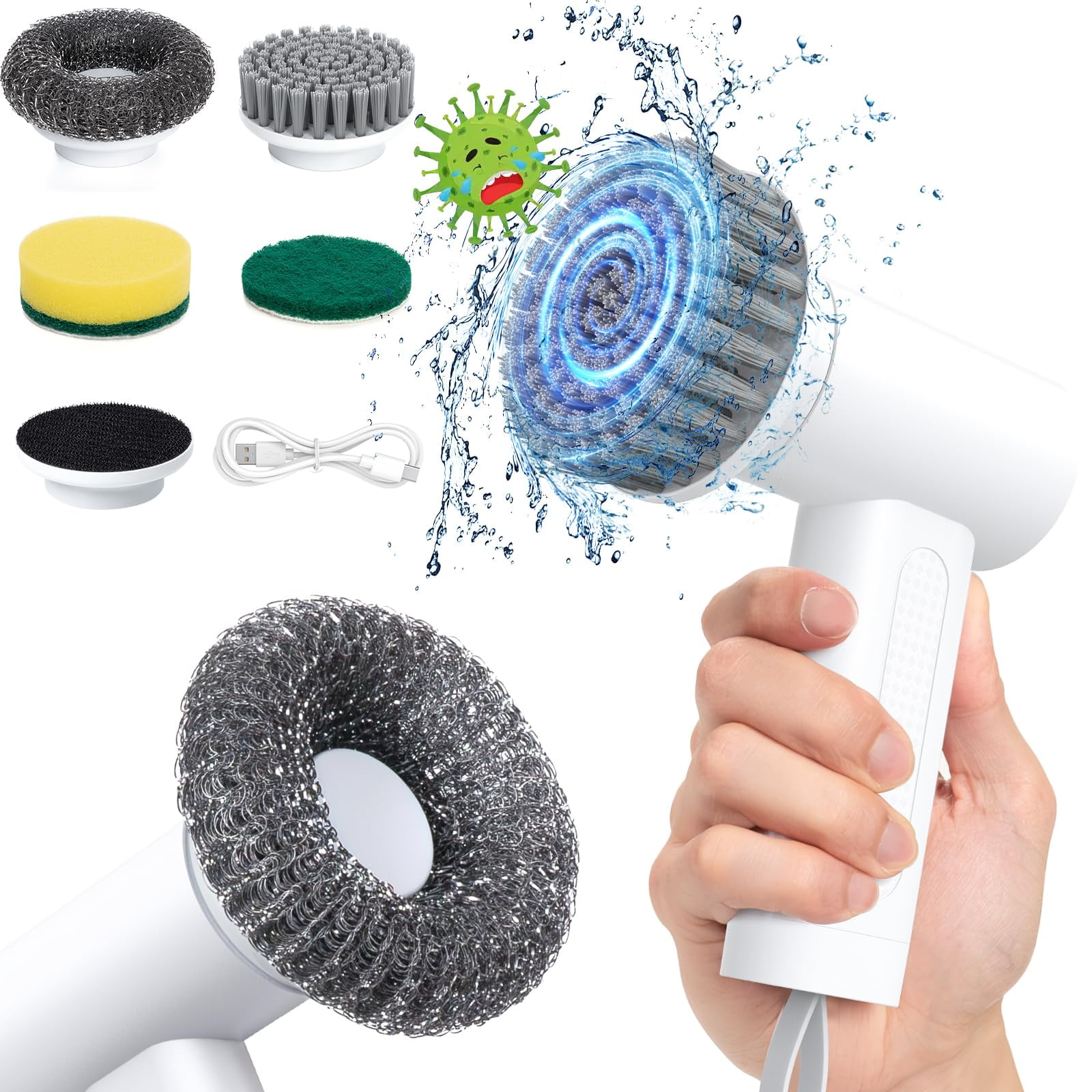 HAO Electric Spin Scrubber, 2000 mAh Cordless Power Scrubber with 4 ...