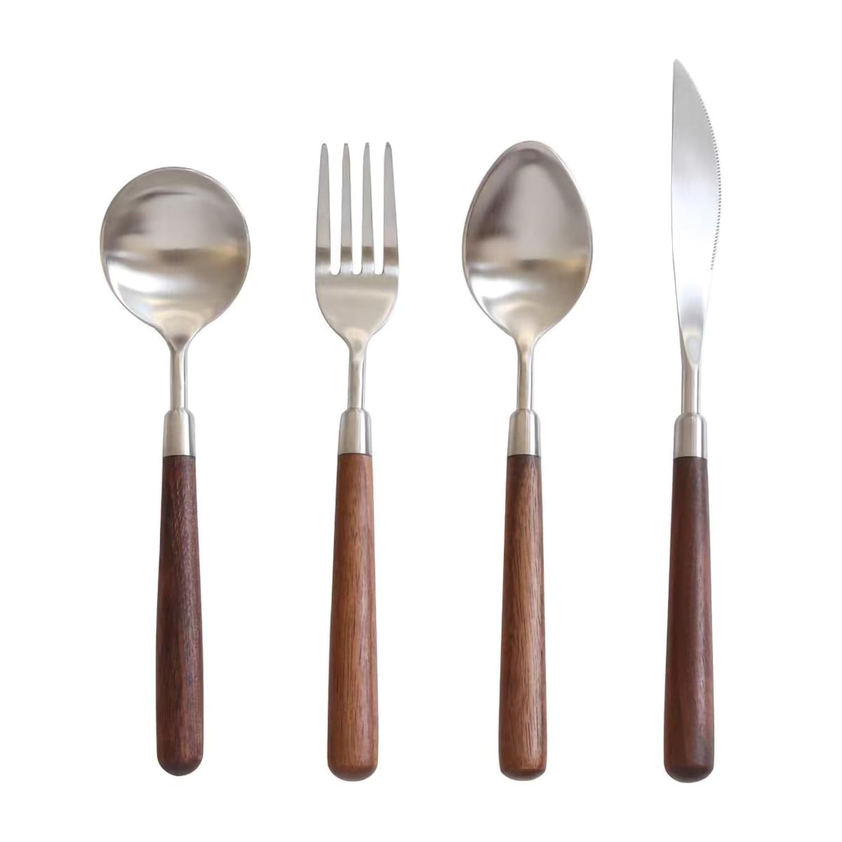 HAO Elegant Natural Walnut Wood Handle Flatware Set Service for 6 ...