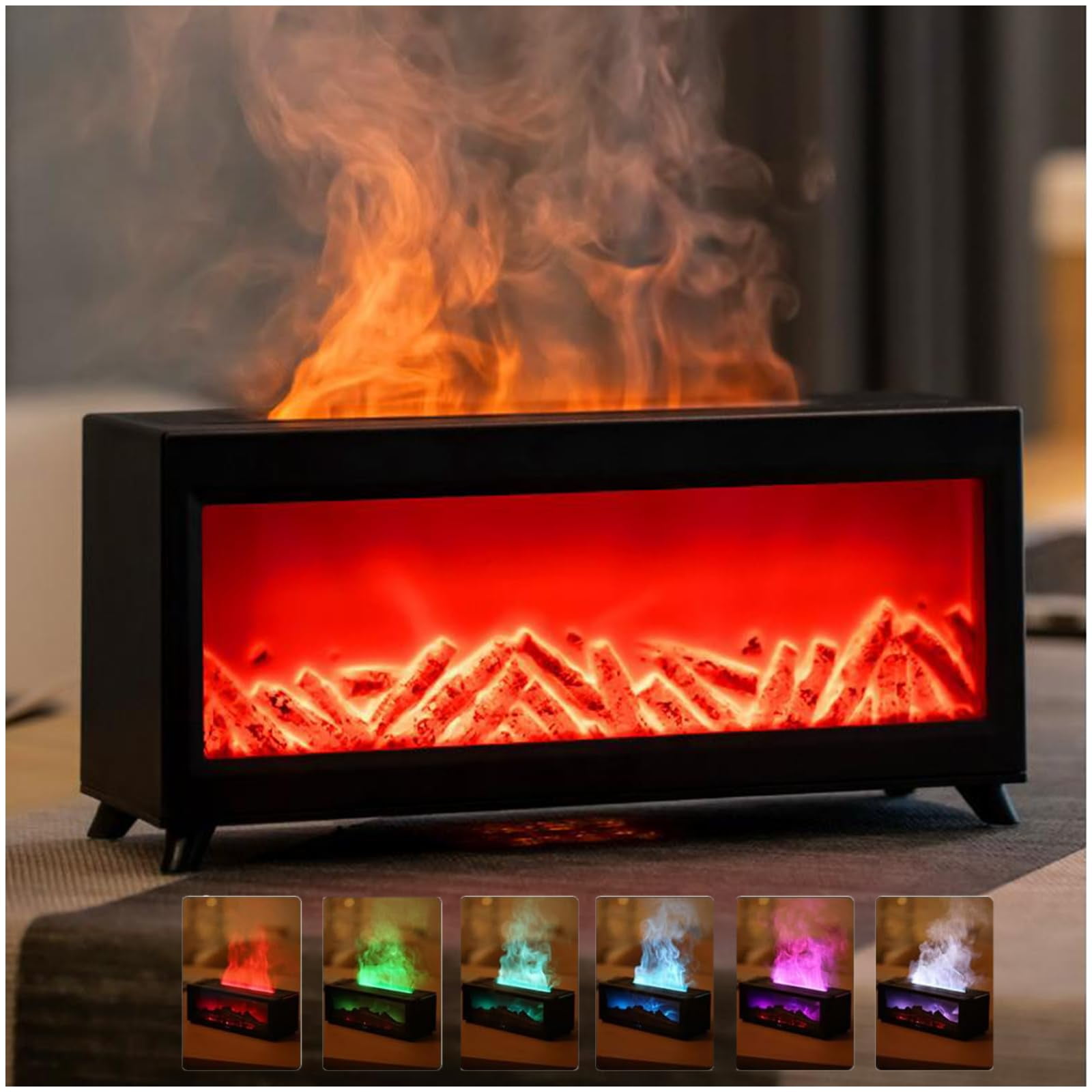 HAO Fireplace Flame Diffuser, 7 Colorful Fireplace Humidifier Essential ...