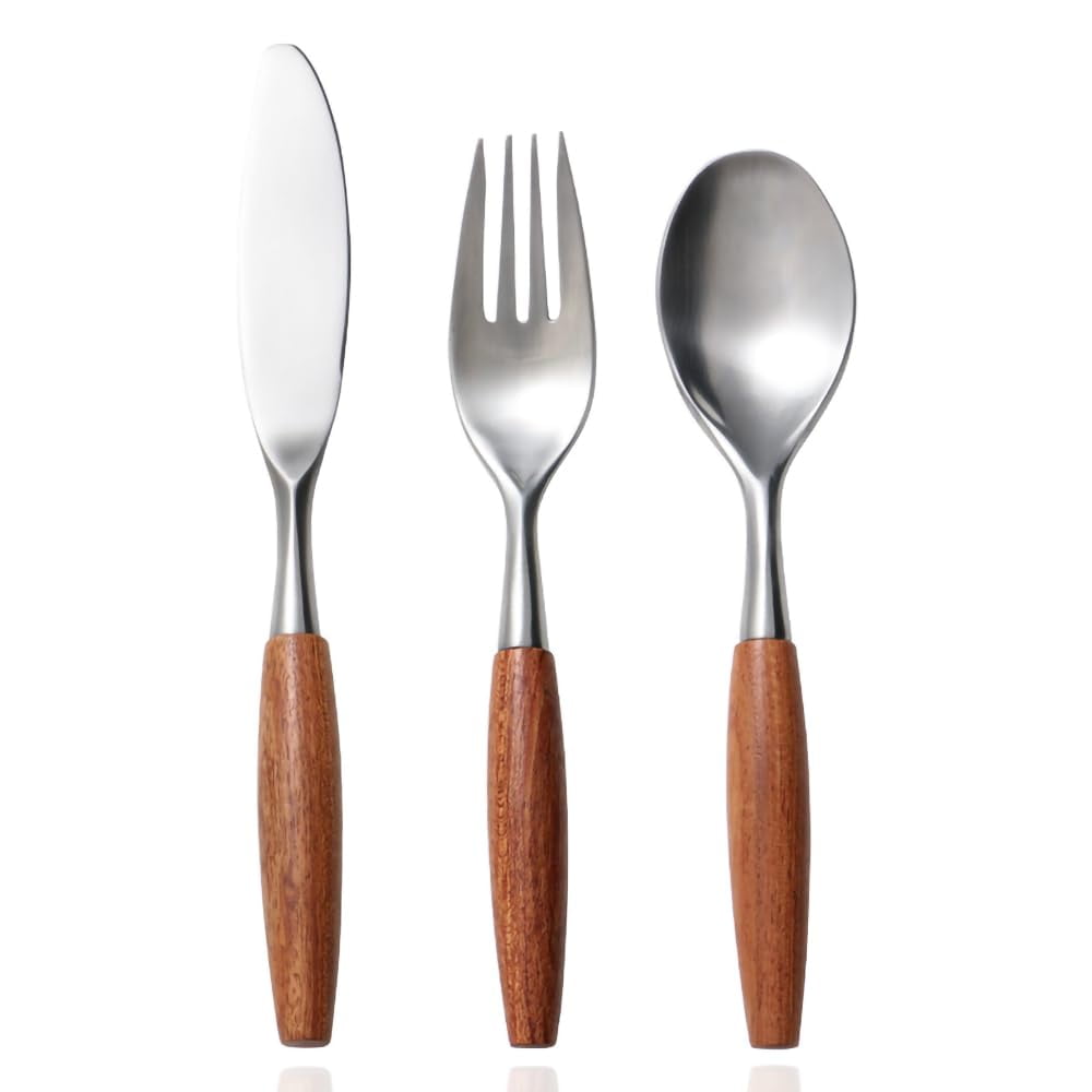 HAO Japanese Retro 304 Stainless Steel Flatware Set with Solid Wood ...