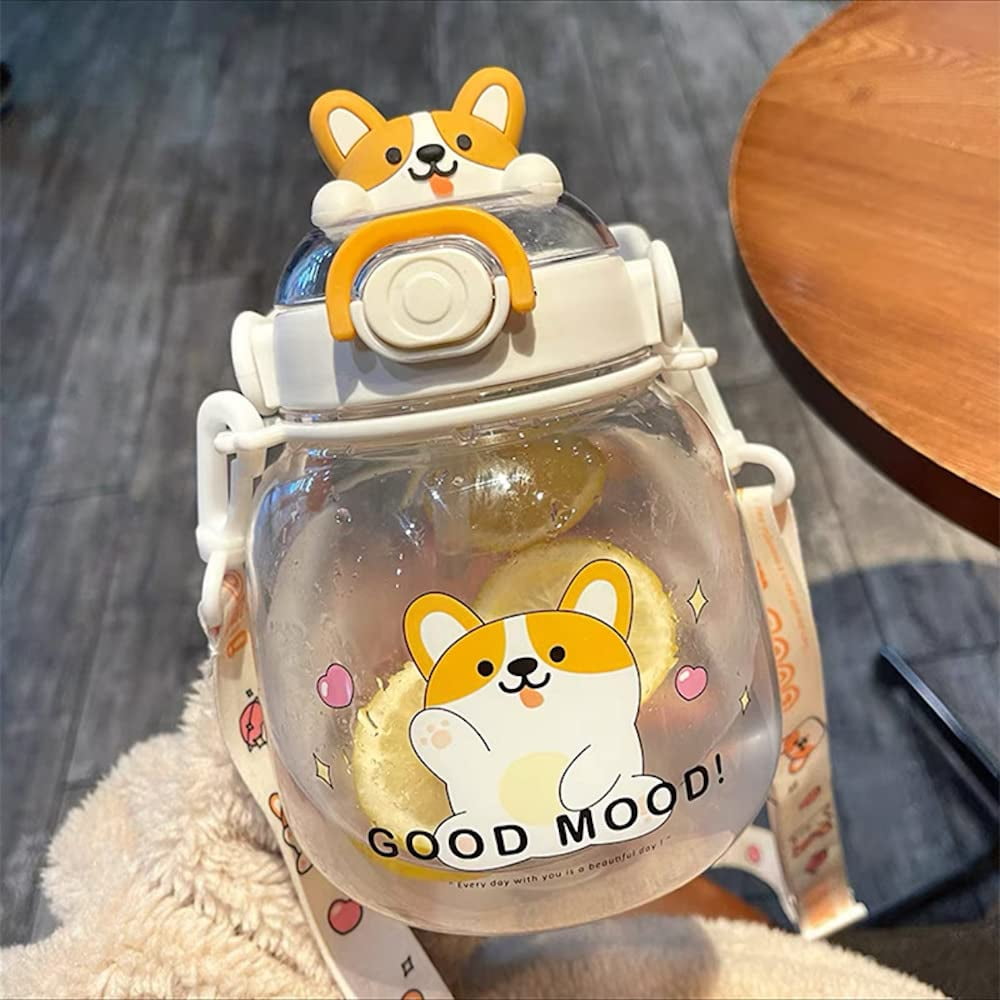HAO Large Kawaii Water Bottle 45oz Bear Water Bottle with Straw Strap ...