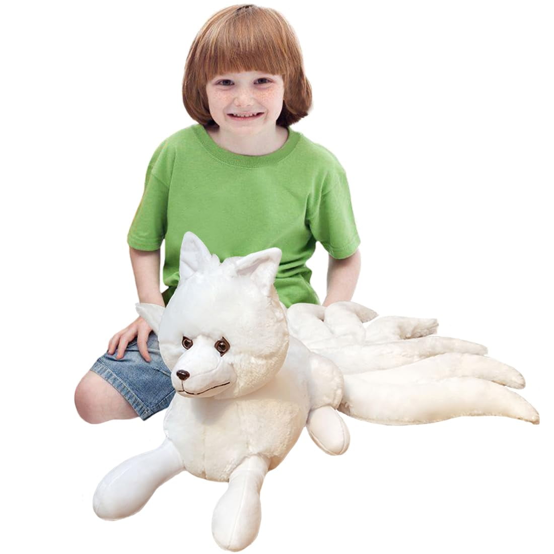HAO Lifelike Nine-Tailed Fox Stuffed Animals Toy Realistic White Fox ...