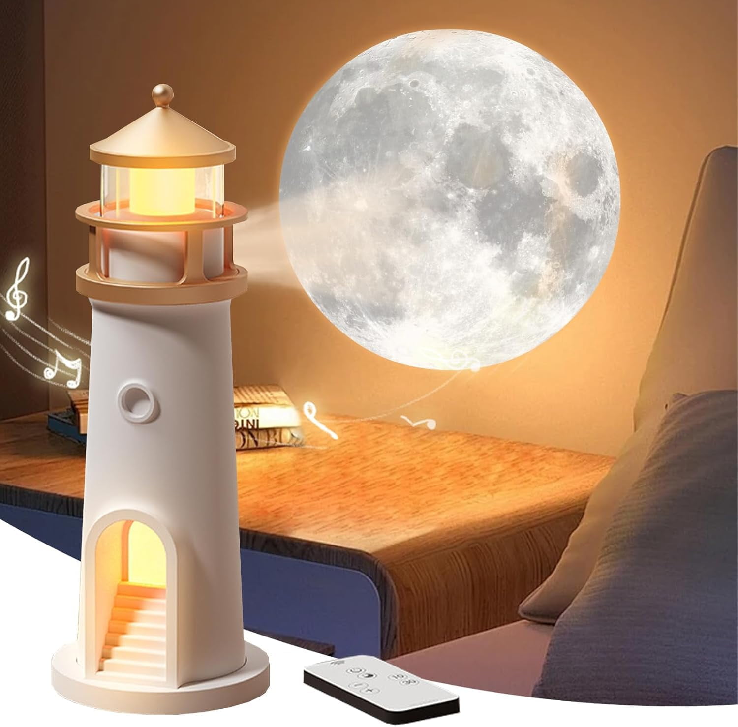 HAO Lighthouse Lamp,Decorative Lighthouse Projection Night Light,Moon ...