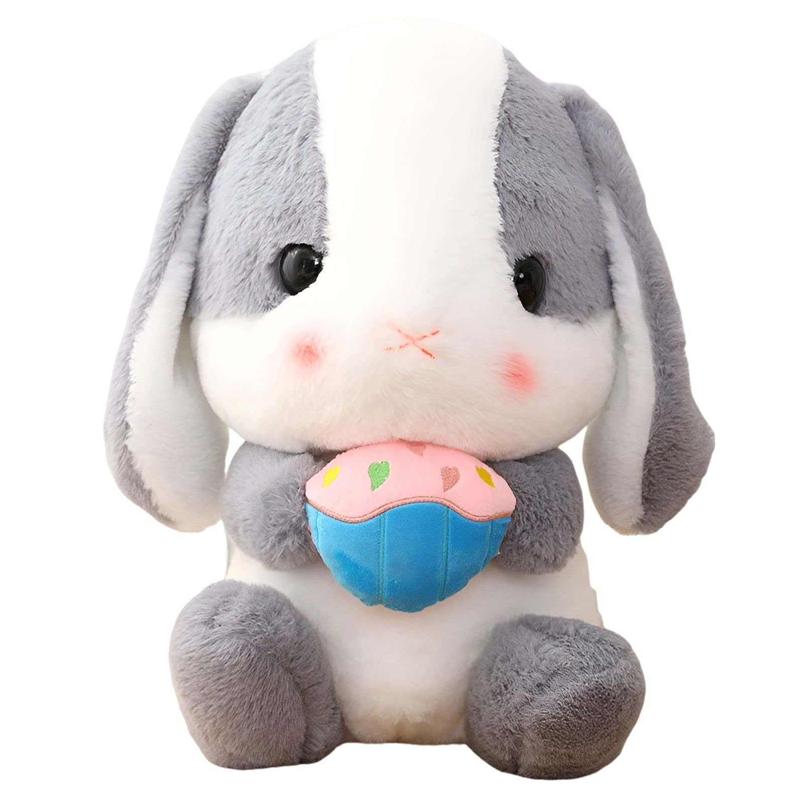 HAO Soft Toy - Sitting Lop Eared Rabbit, Easter White Rabbit Stuffed Bunny Animal with Carrot ...