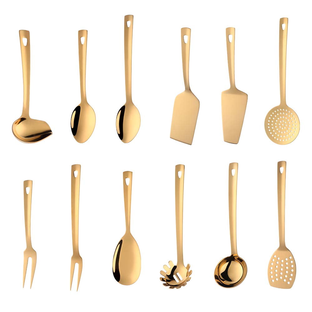 HAO Stainless Steel Kitchen Utensil Set,12-Piece Rainbow Cooking Utensils with Integrated ...