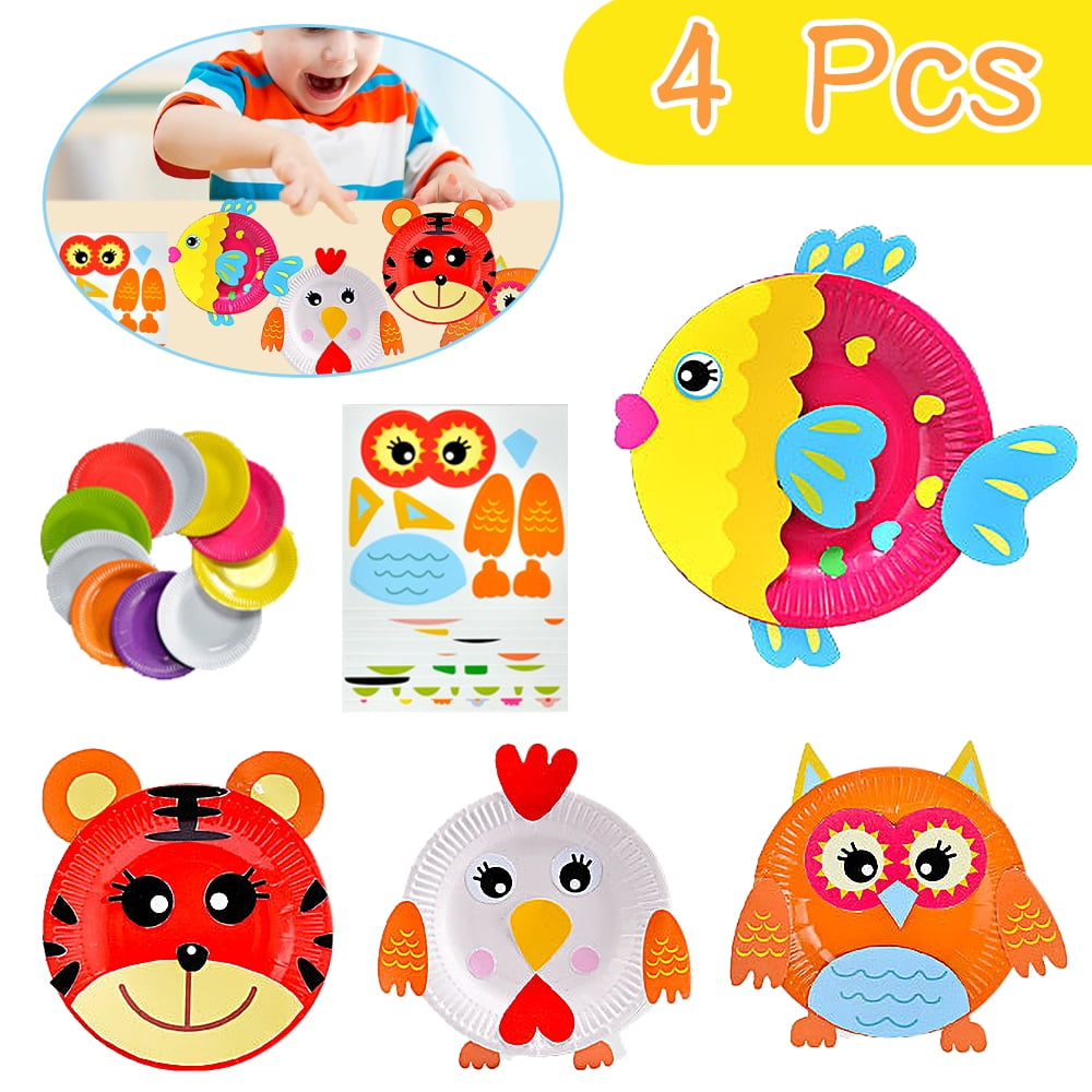 HAOAN 4 Pack Paper Plate Art Kit, DIY Animals Paper Plate Crafts Toy ...