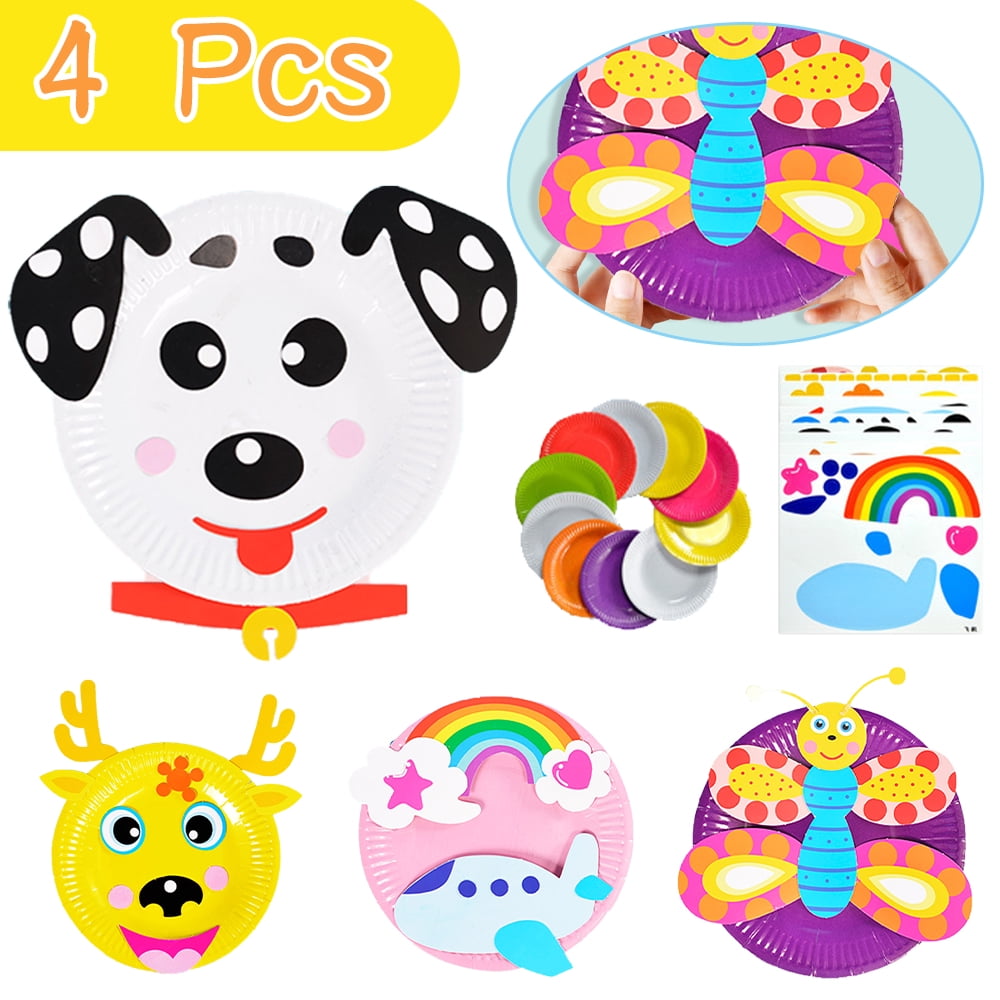 HAOAN 4 Pack Paper Plate Art Kit, DIY Animals Paper Plate Crafts Toy ...