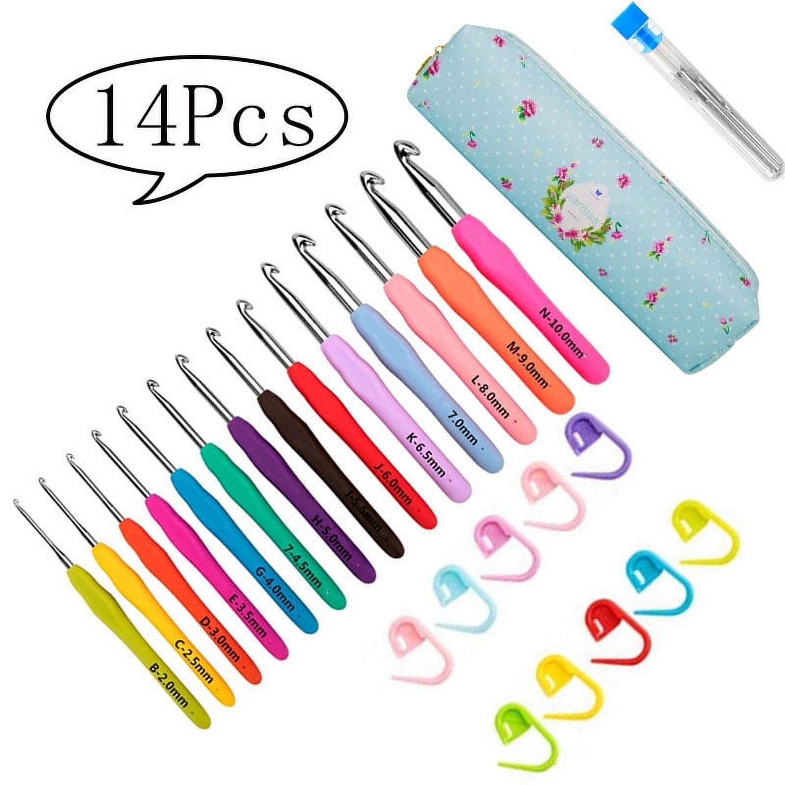 HAOAN Large-Eye Blunt Needles Yarn Knitting Plus Crochet Hooks Set with ...