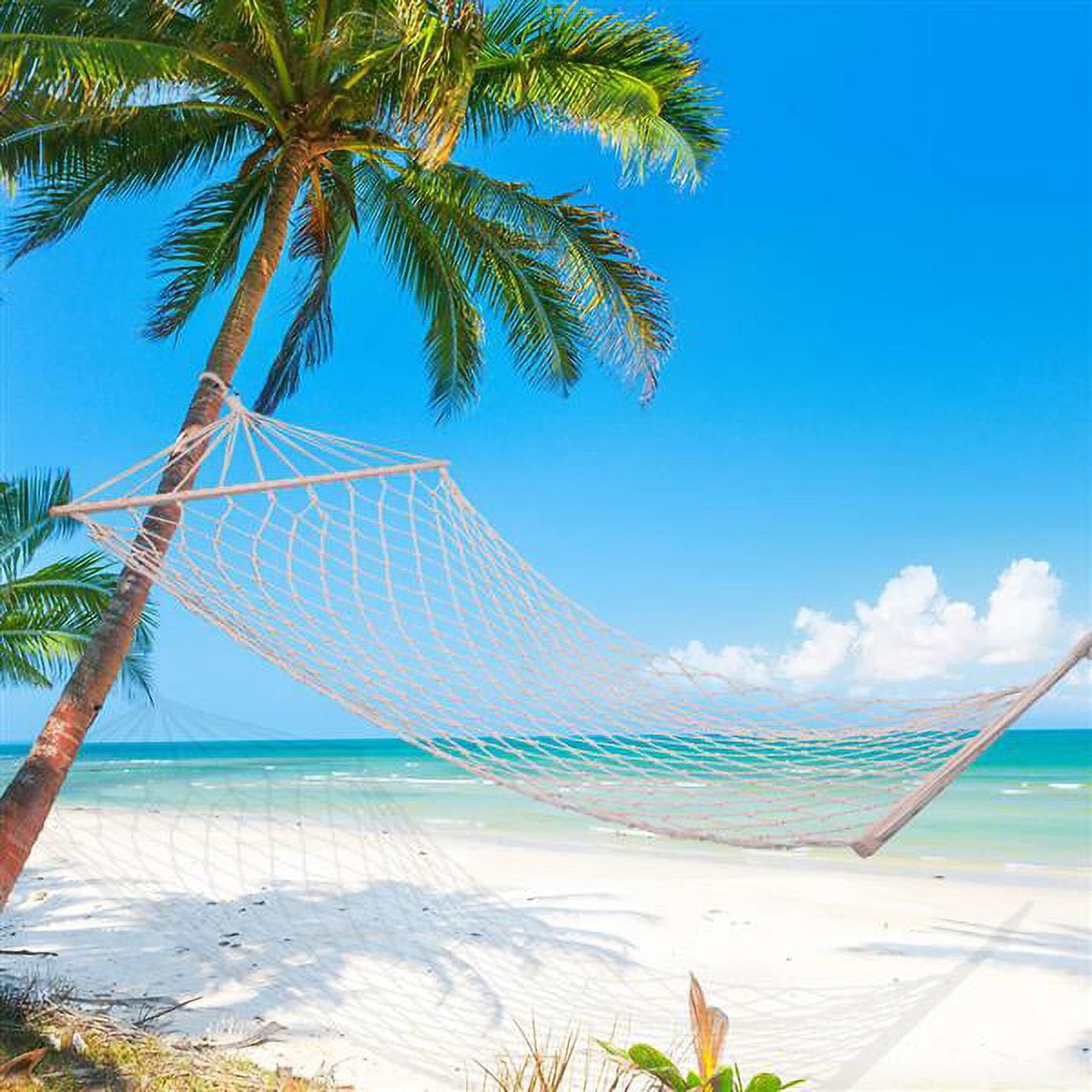 HAOAN Outdoor Hammock, Portable Wood Pole Cotton Rope Hammock Bed for ...