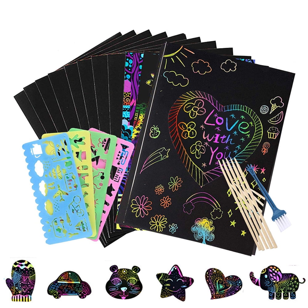 HAOAN Scratch Paper Art Set, 50 Sheets Rainbow Scratch Paper Art with ...
