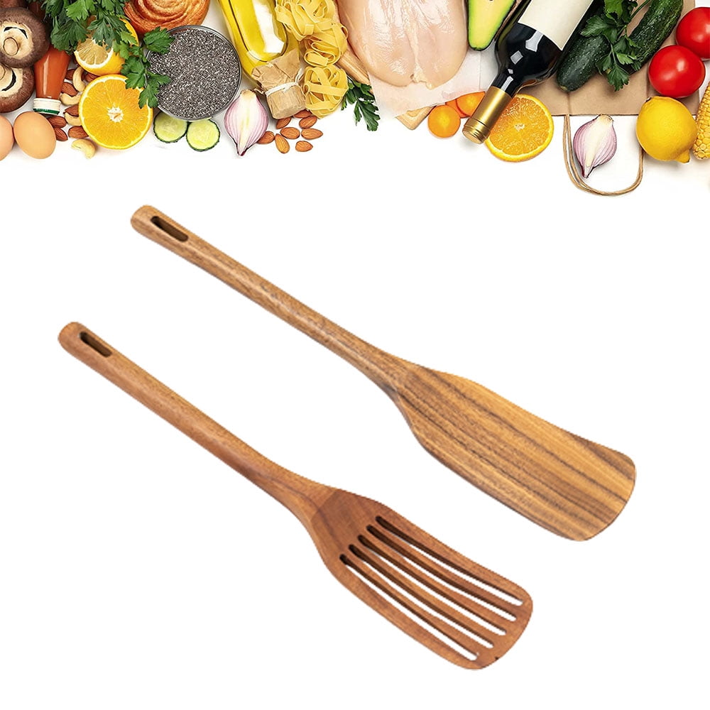HAOAN Wooden Spurtle Set, Slotted Spatula Kitchen Tools Wood Heat ...