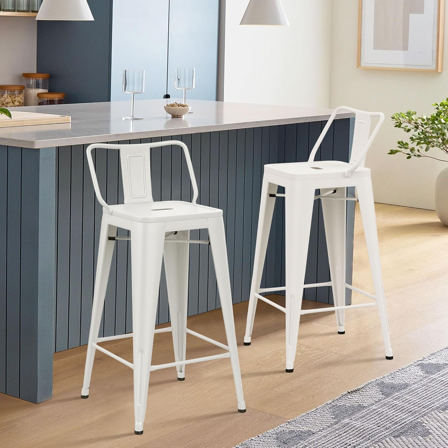 HAOBO Home Metal Bar Stools Set of 2 Low Back Counter Height Barstools ...