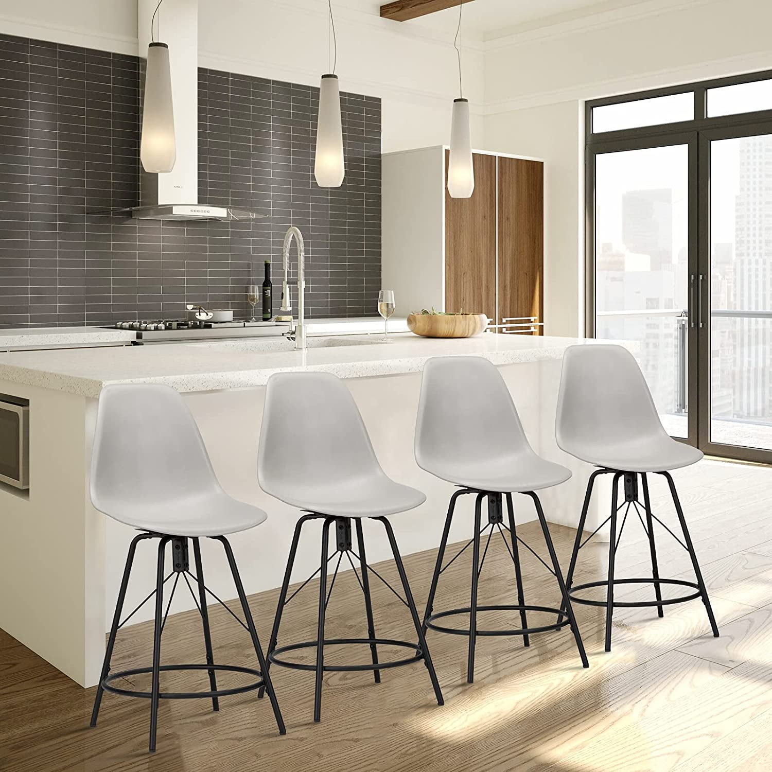 HAOBO Home Swivel Metal Bar Stool Counter Stools[Set of 4] for Indoor ...