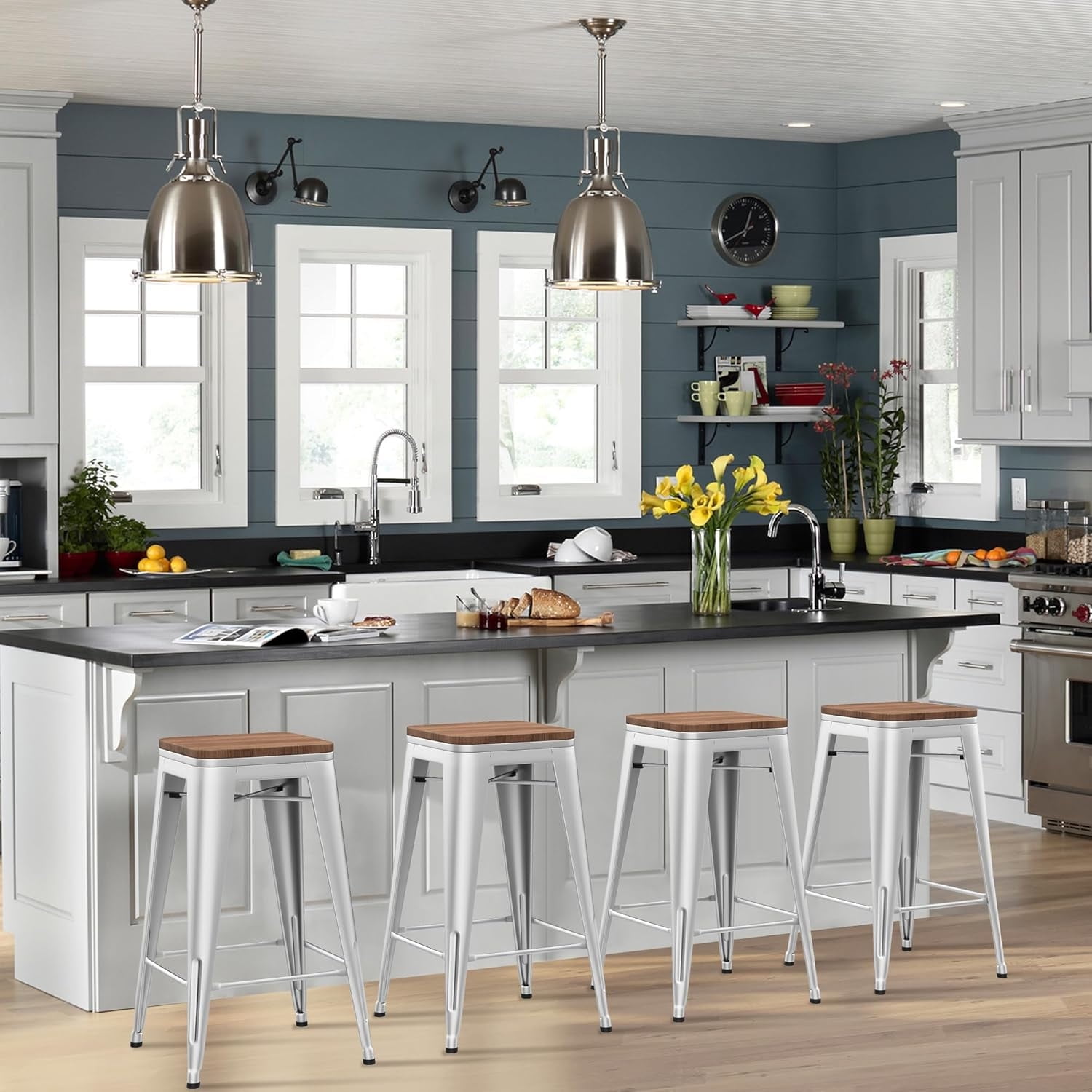 HAOBO Modern Industrial Metal Stool Classroom Stools with Wooden Seat ...