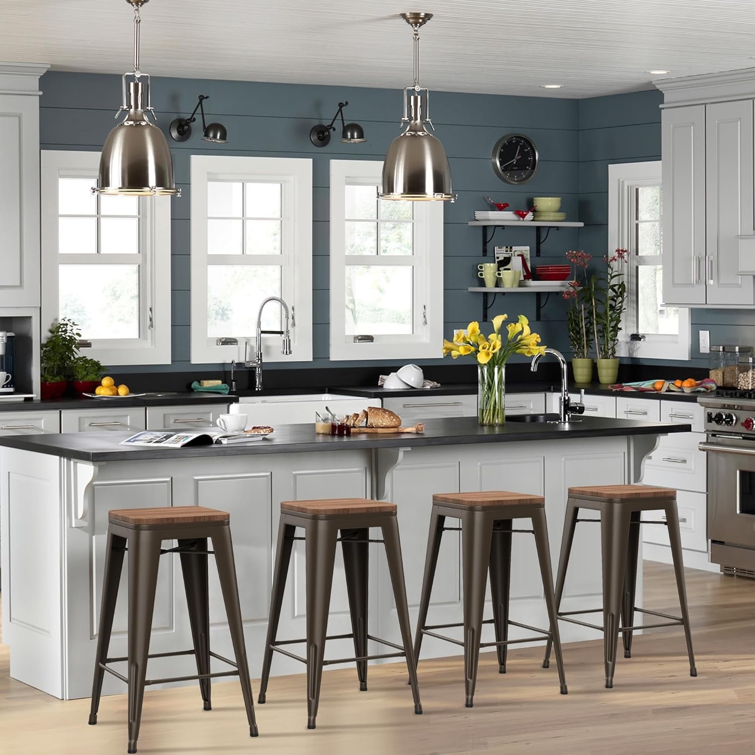 HAOBO Modern Industrial Metal Stool Classroom Stools with Wooden Seat ...