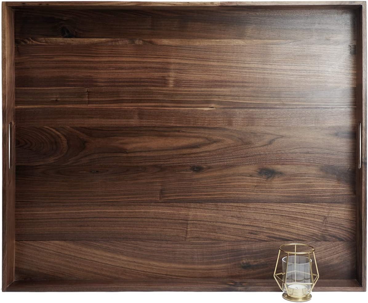 HAOFEI 30 x 24 Inches Extra Large Rectangle Black Walnut Wood Ottoman ...