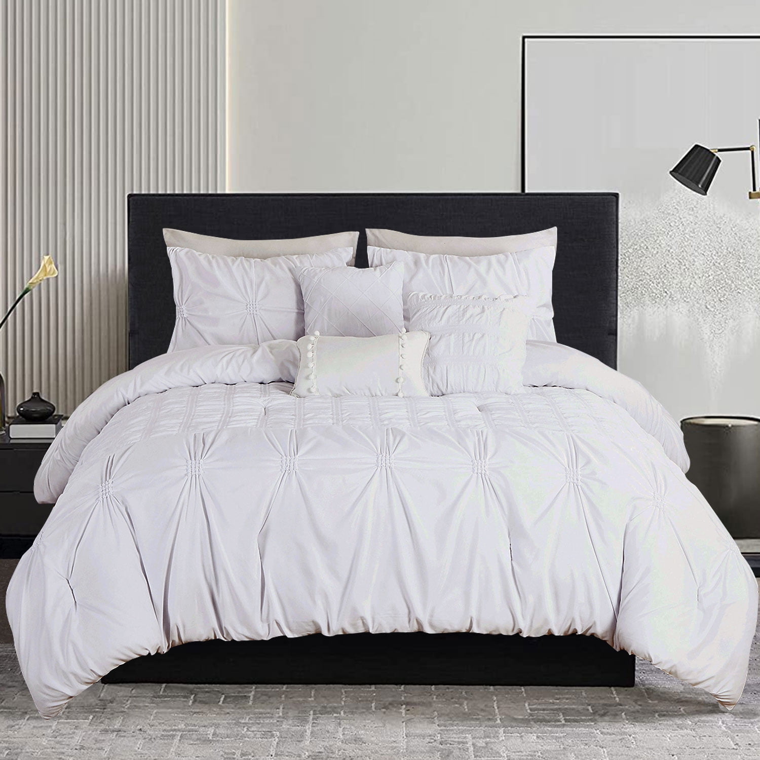 HAOK 7 Piece Comforter Set Bed in A Bag, Needle Stitch Pinch Pleat ...