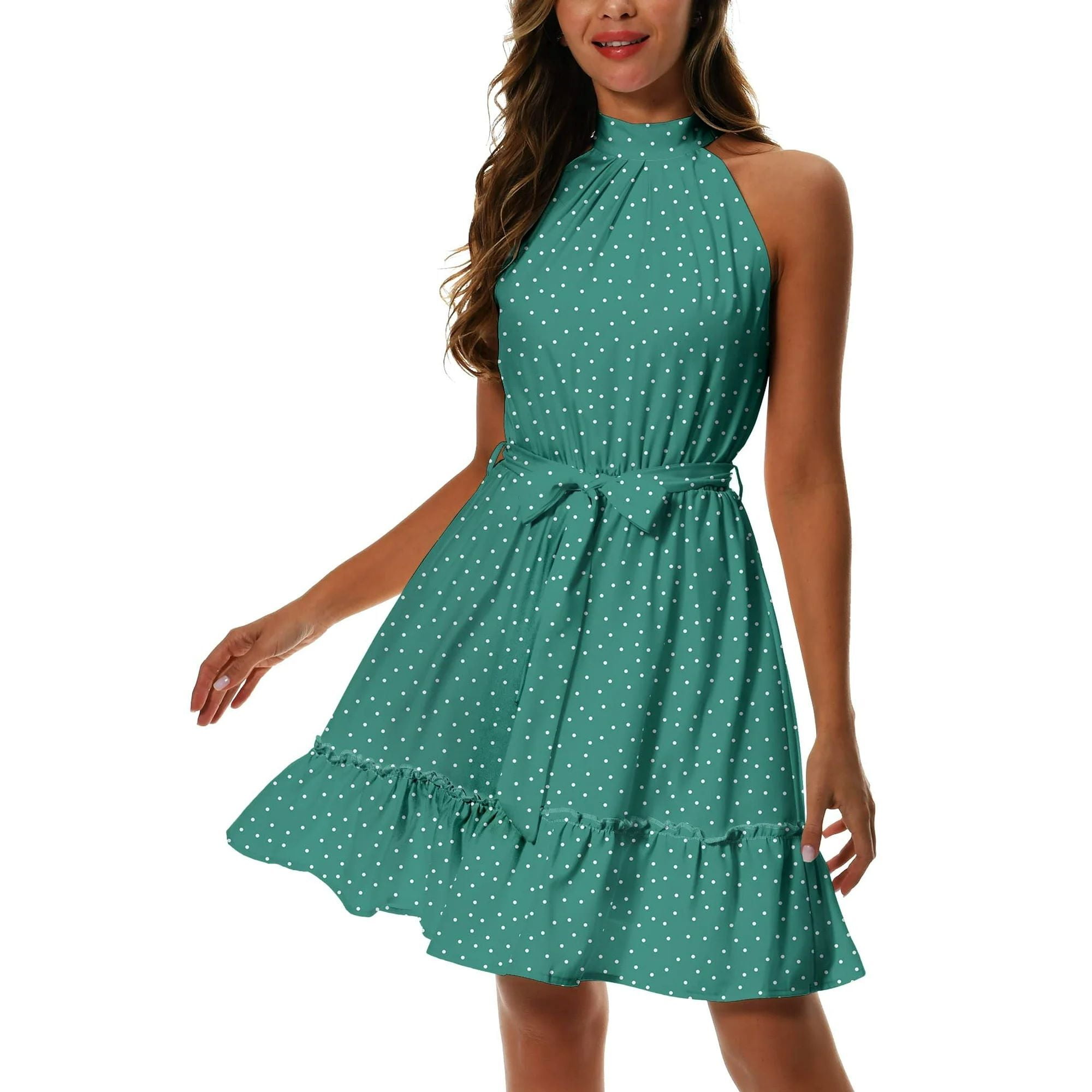 HAOMEILI Women Summer Halter Neck Dresses Sleeveless Casual Floral ...