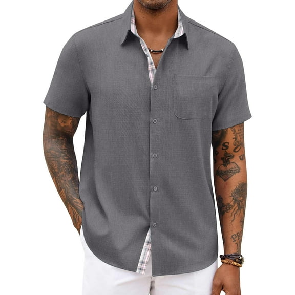 Generic Men's Button Down Shirts Casual Short Sleeve Cotton Lined Shirt ...
