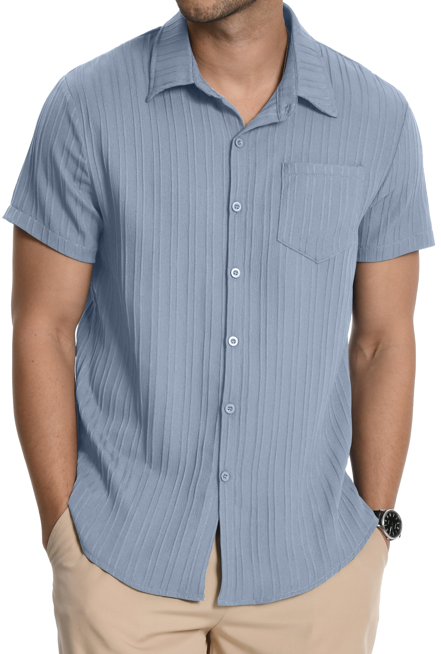 HAOMEILI Men's Casual Button Down Shirts Short Sleeve Textured Summer ...