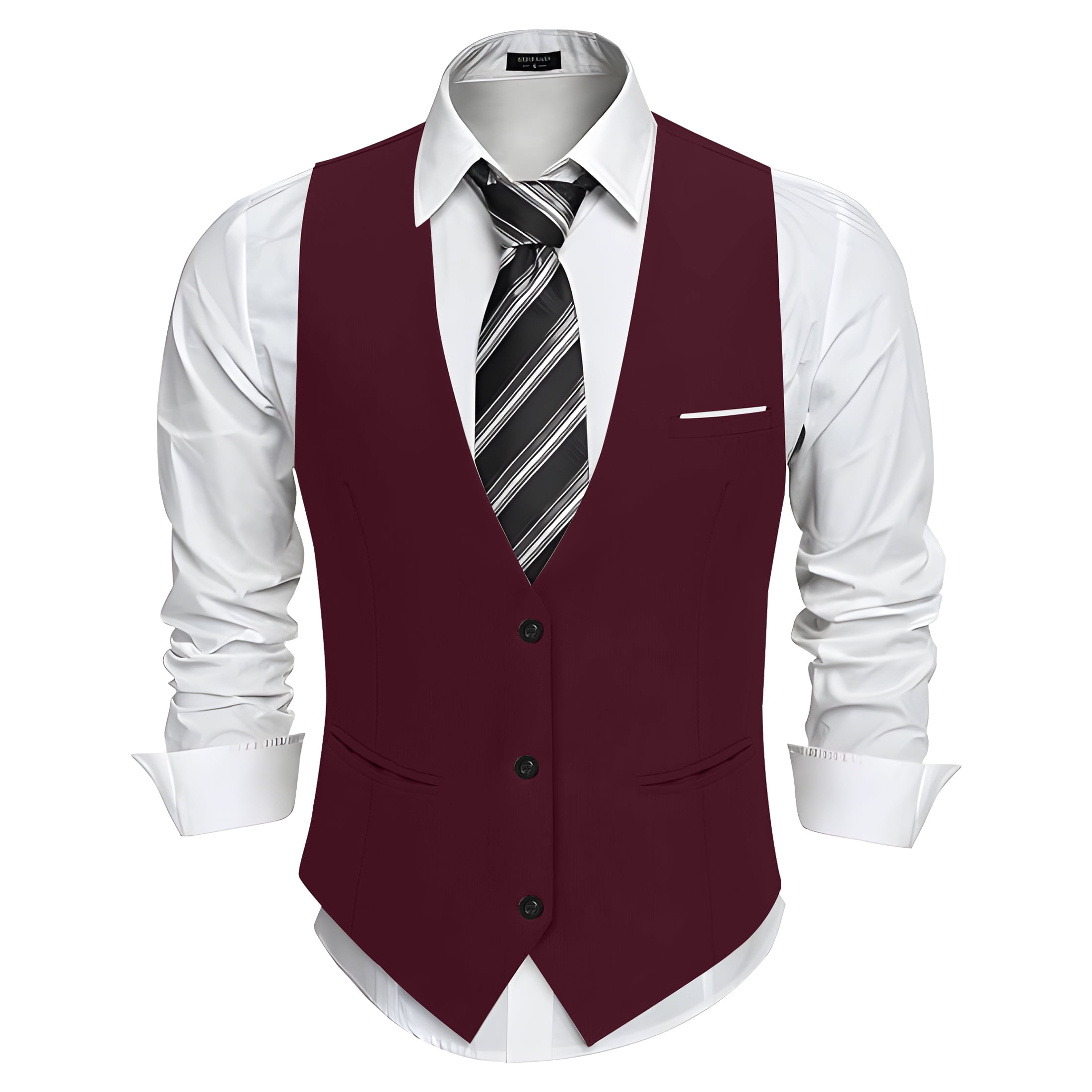 HAOMEILI Men's Suit Vest Business Formal Dress Waistcoat Vest with 3 ...